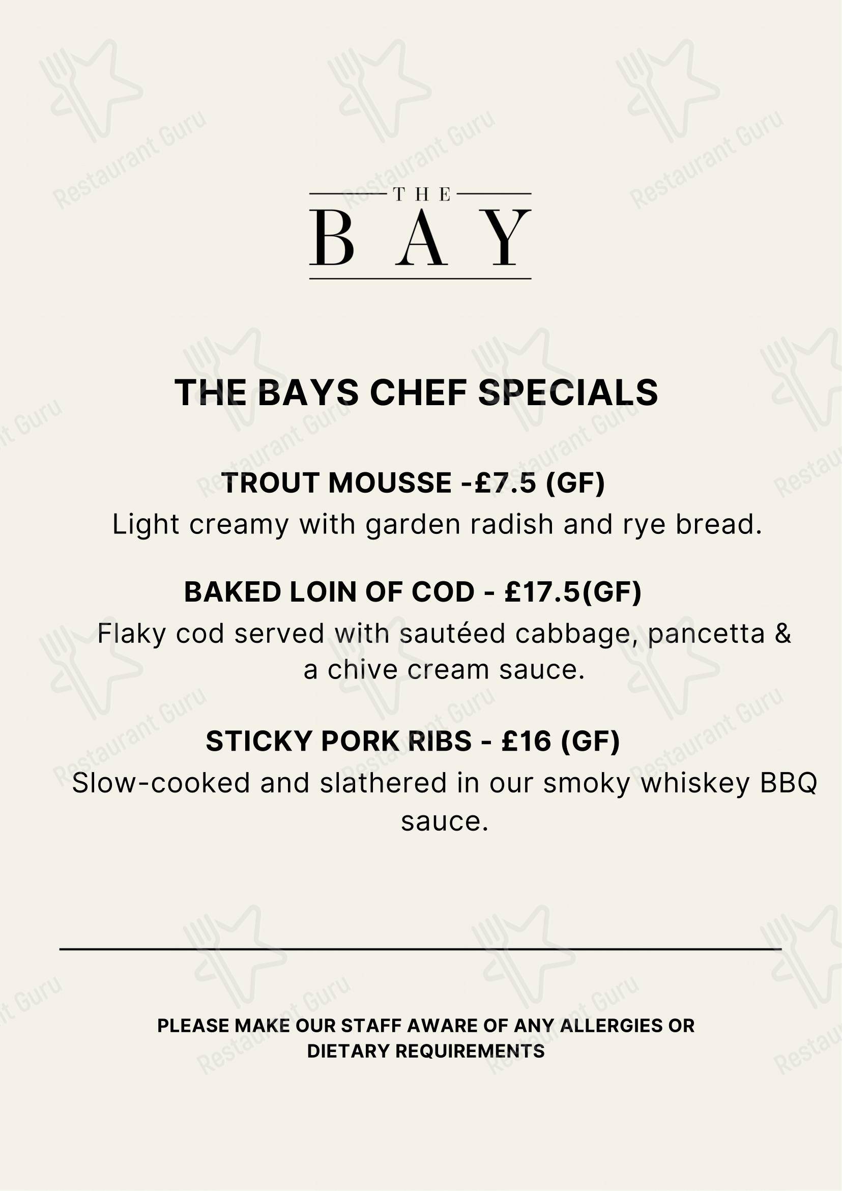 Menu at The Bay restaurant, Torquay