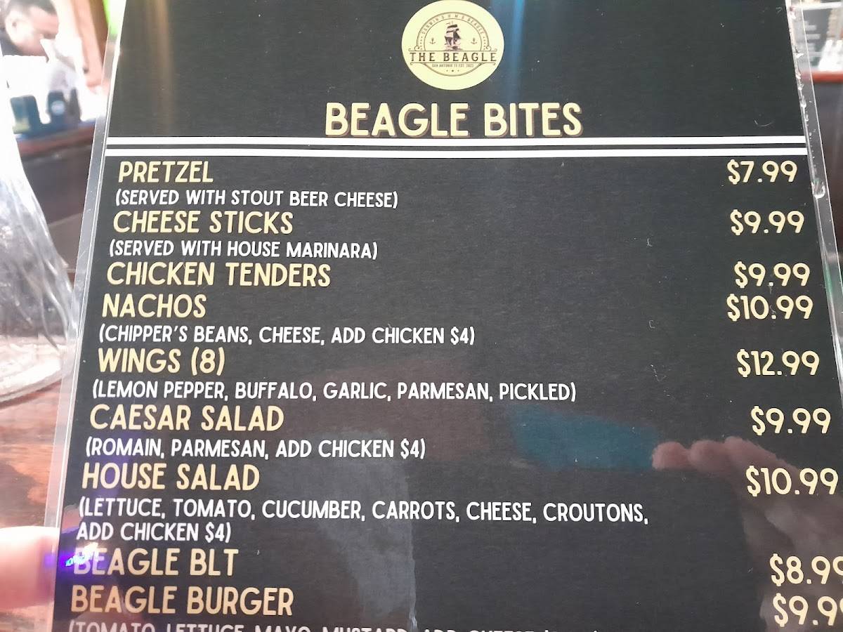 Menu at The Beagle Pub and Eatery, San Antonio