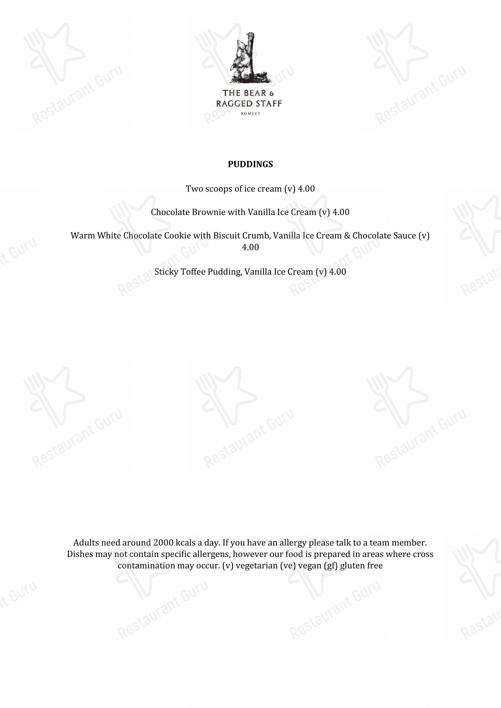 Menu at The Bear & Ragged Staff, Romsey pub & bar, Romsey
