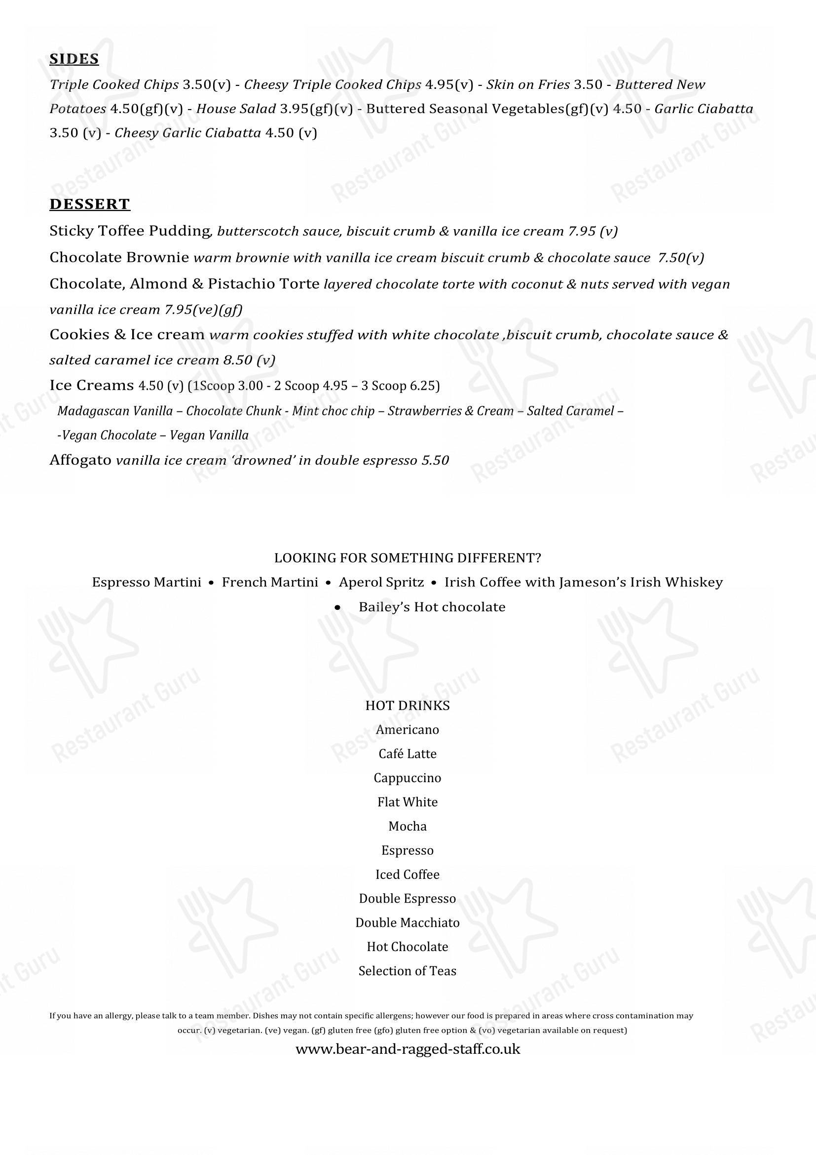 Menu at The Bear & Ragged Staff, Romsey pub & bar, Romsey