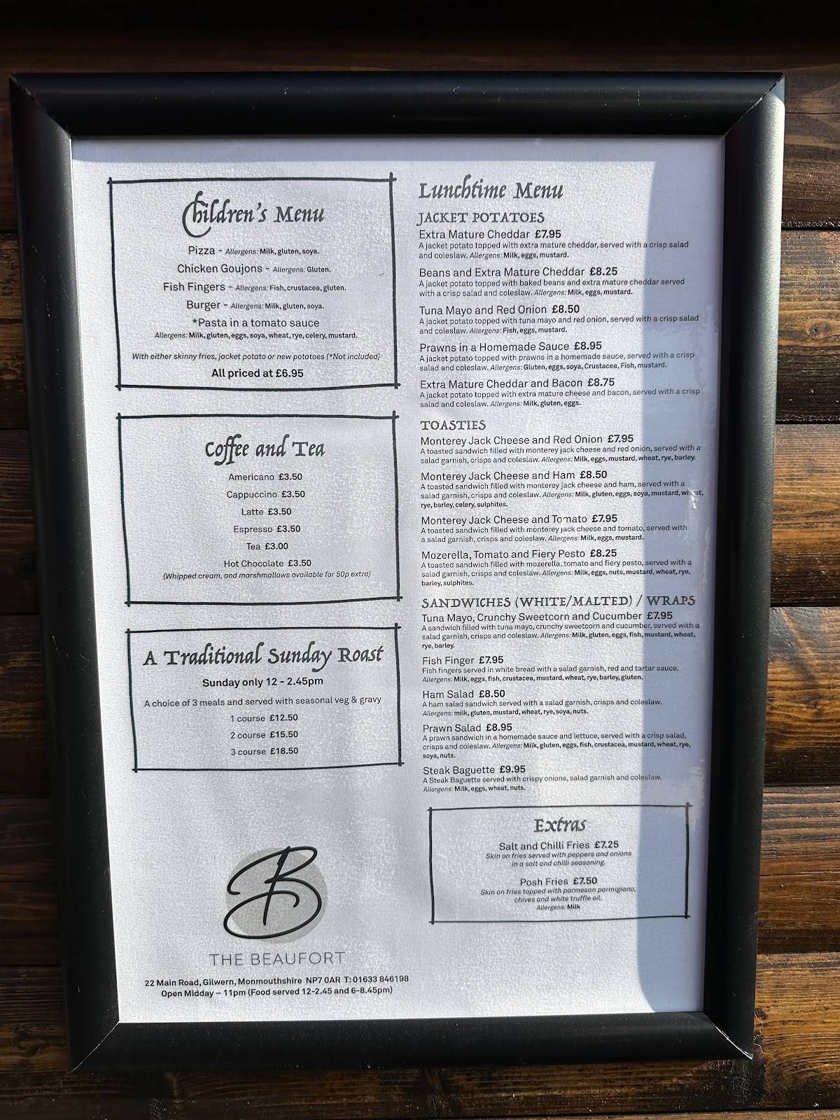 Menu at The Beaufort pub & bar, Gilwern