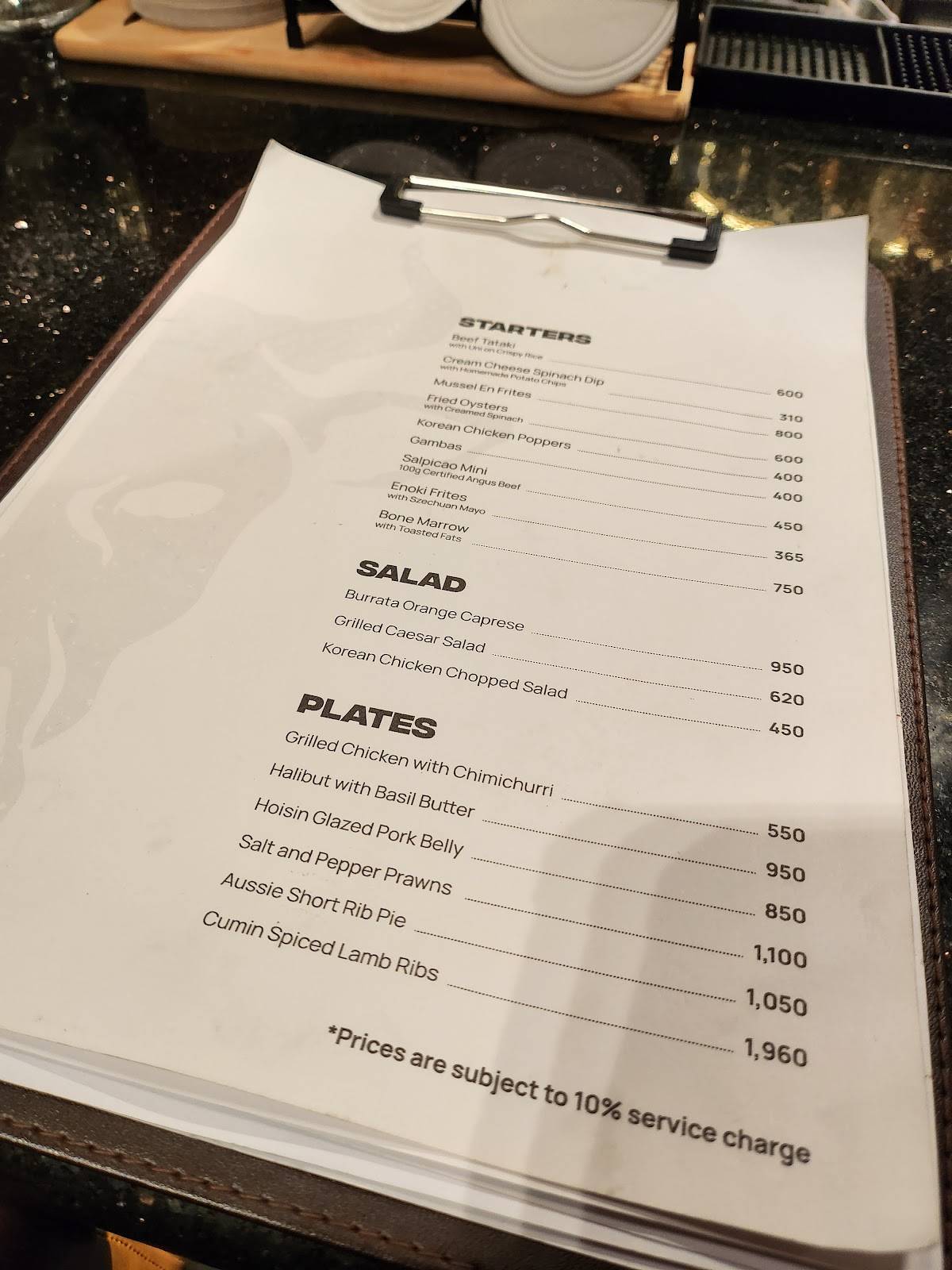 Menu at The Beef Bar, Muntinlupa