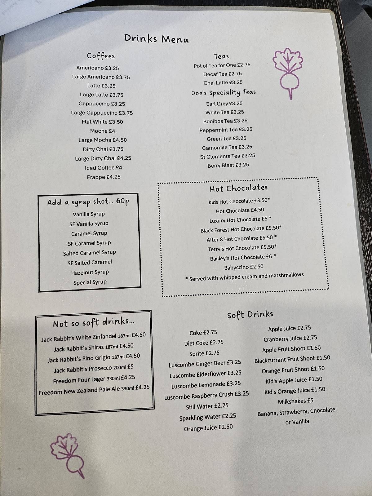 Menu at The Beetroot Tree cafe, Derby, Unit10