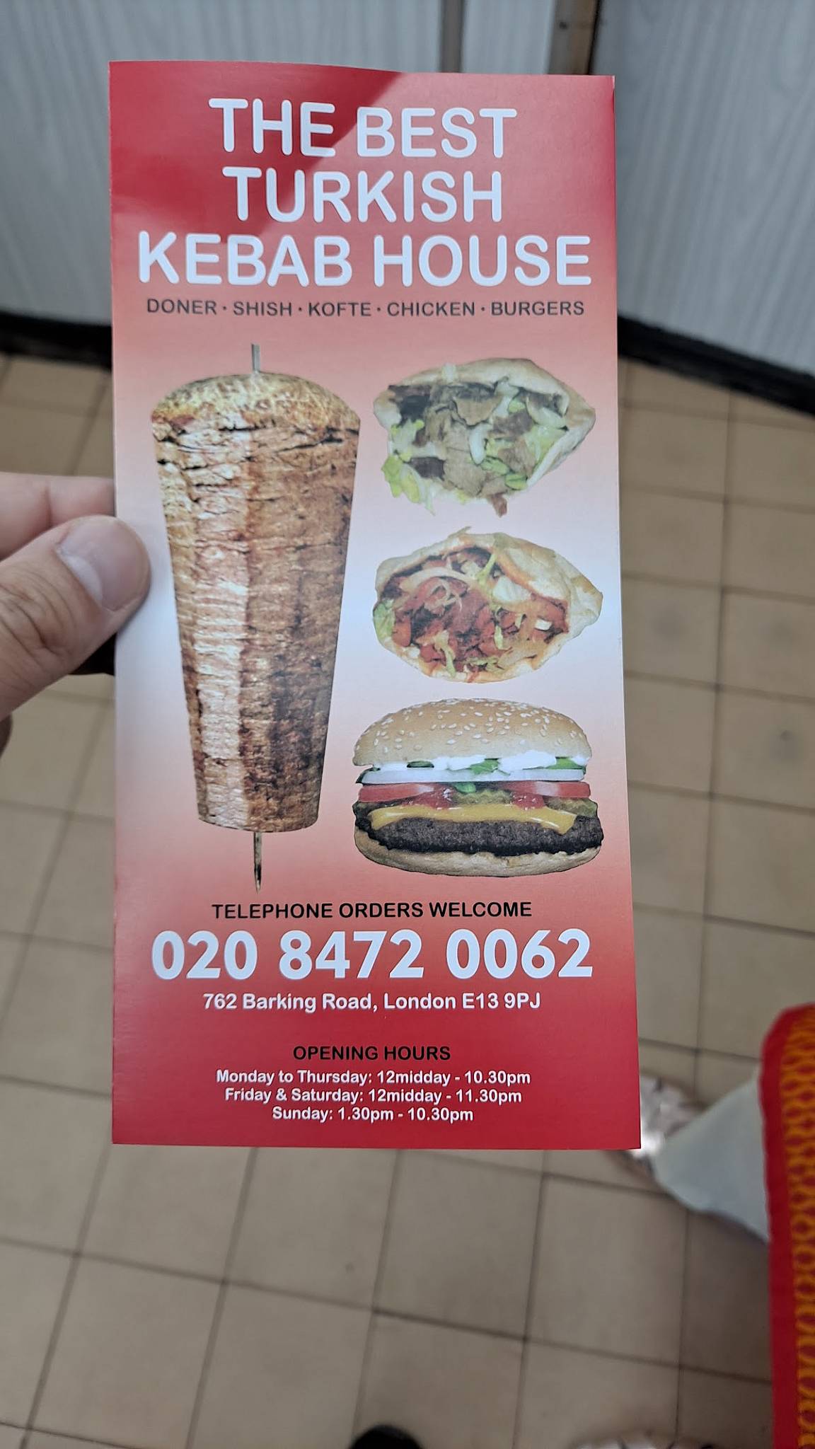 Carta de comida rápida The Best Kebab (old Westham utd stadium) Upton ...
