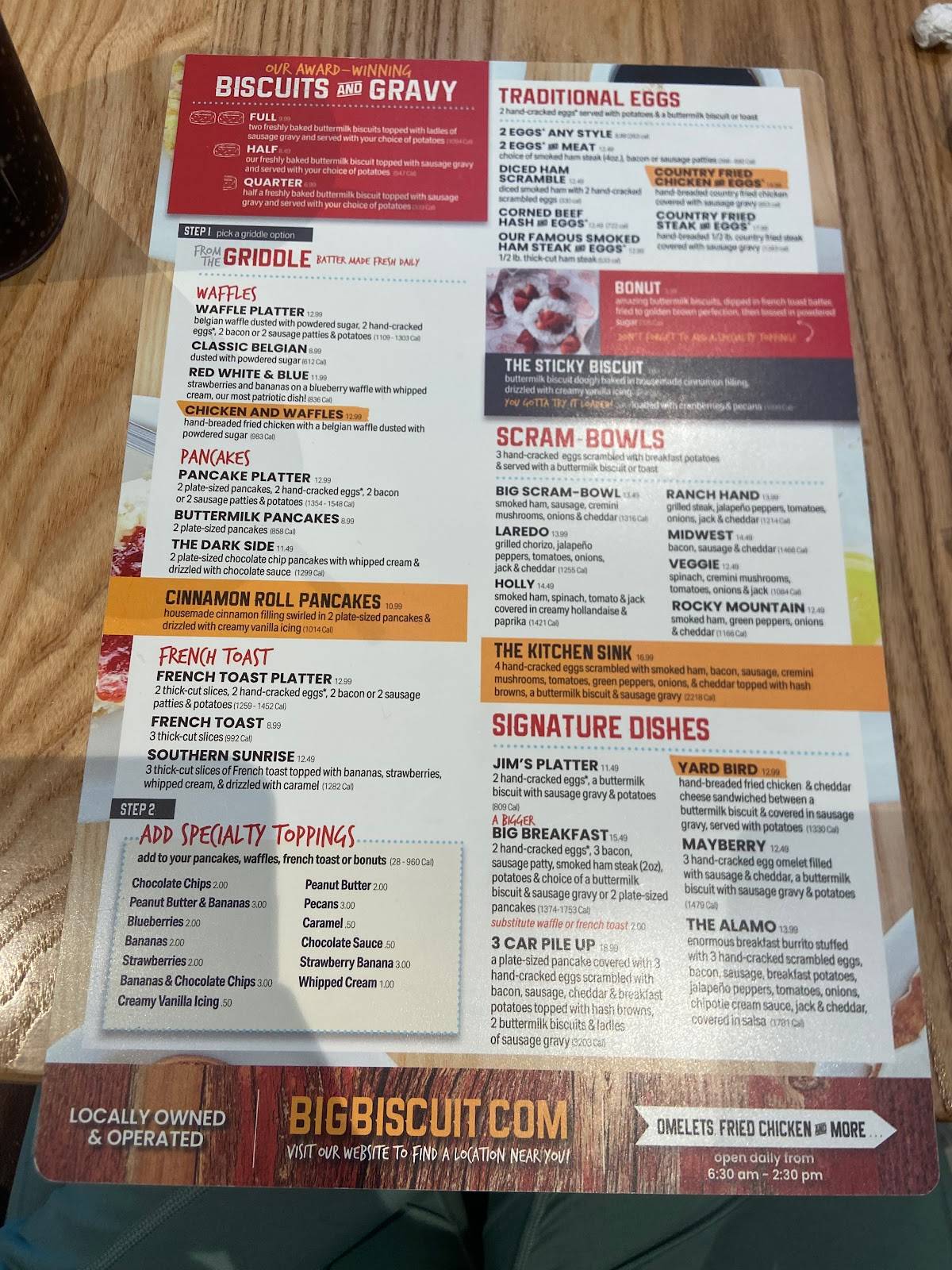 Menu at The Big Biscuit restaurant, Topeka