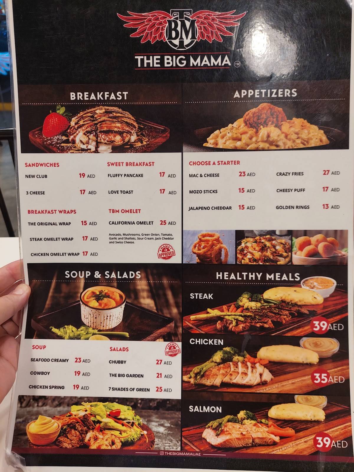 Menu at The Big Mama Restaurant, UAE