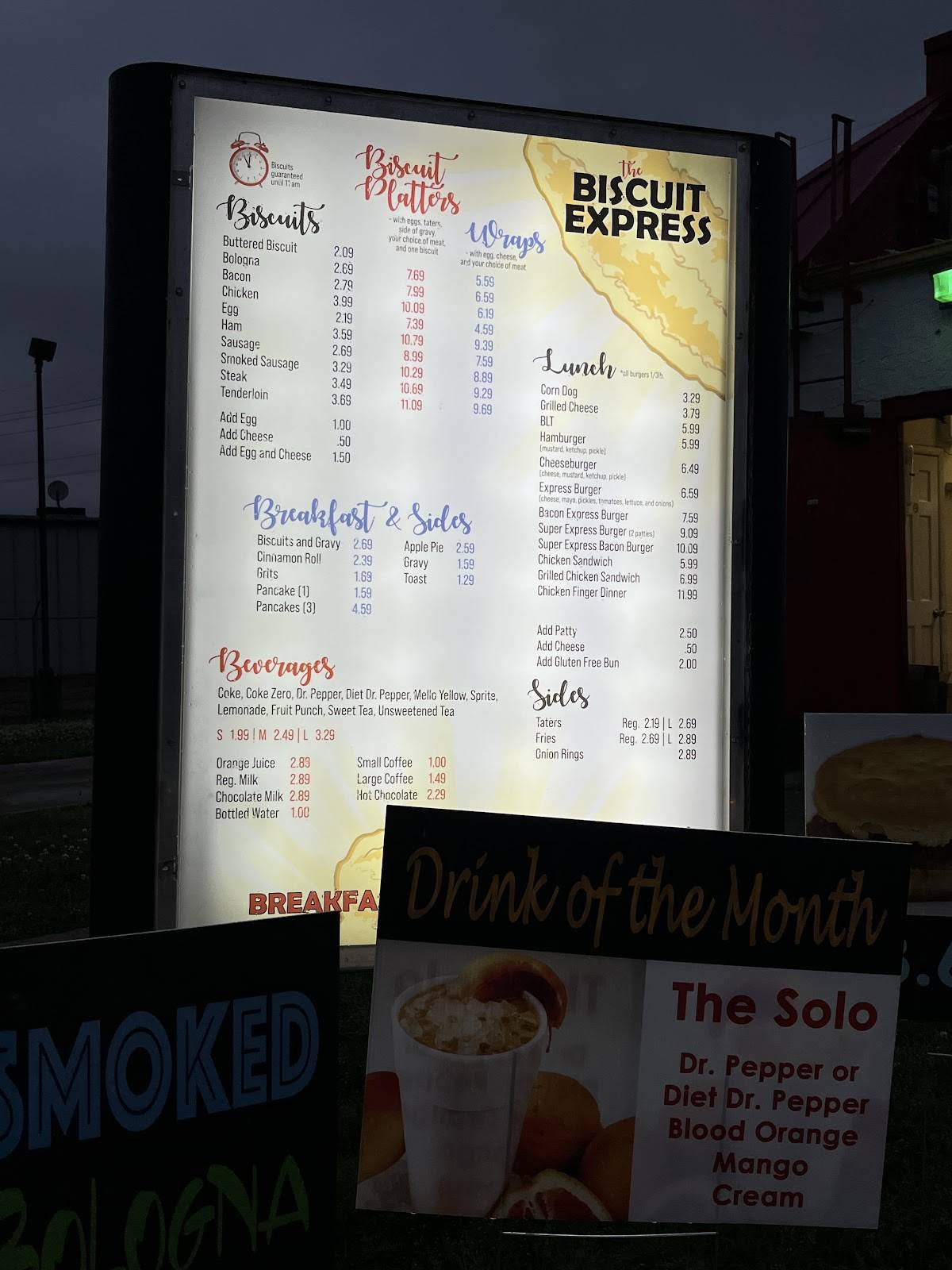 Menu at The Biscuit Express restaurant, Meridianville, Hwy 231 431 N