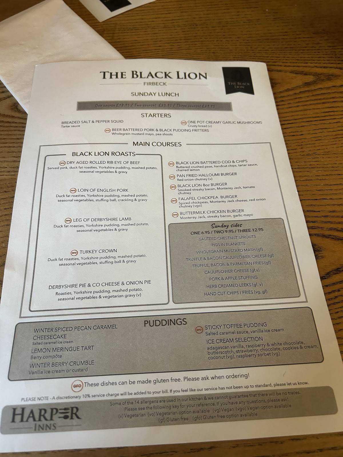 Menu at The Black Lion Inn pub & bar, Firbeck, 9 New Rd