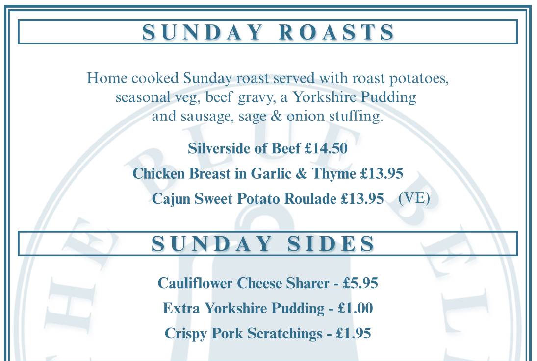 Menu at The Blue Bell Cottingham pub & bar, Cottingham