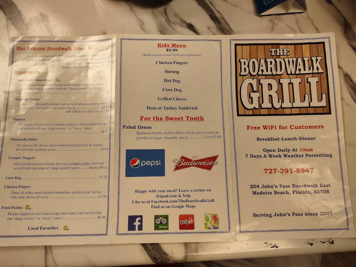 Menu at The Boardwalk Grill restaurant, Madeira Beach, 204 johns pass ...