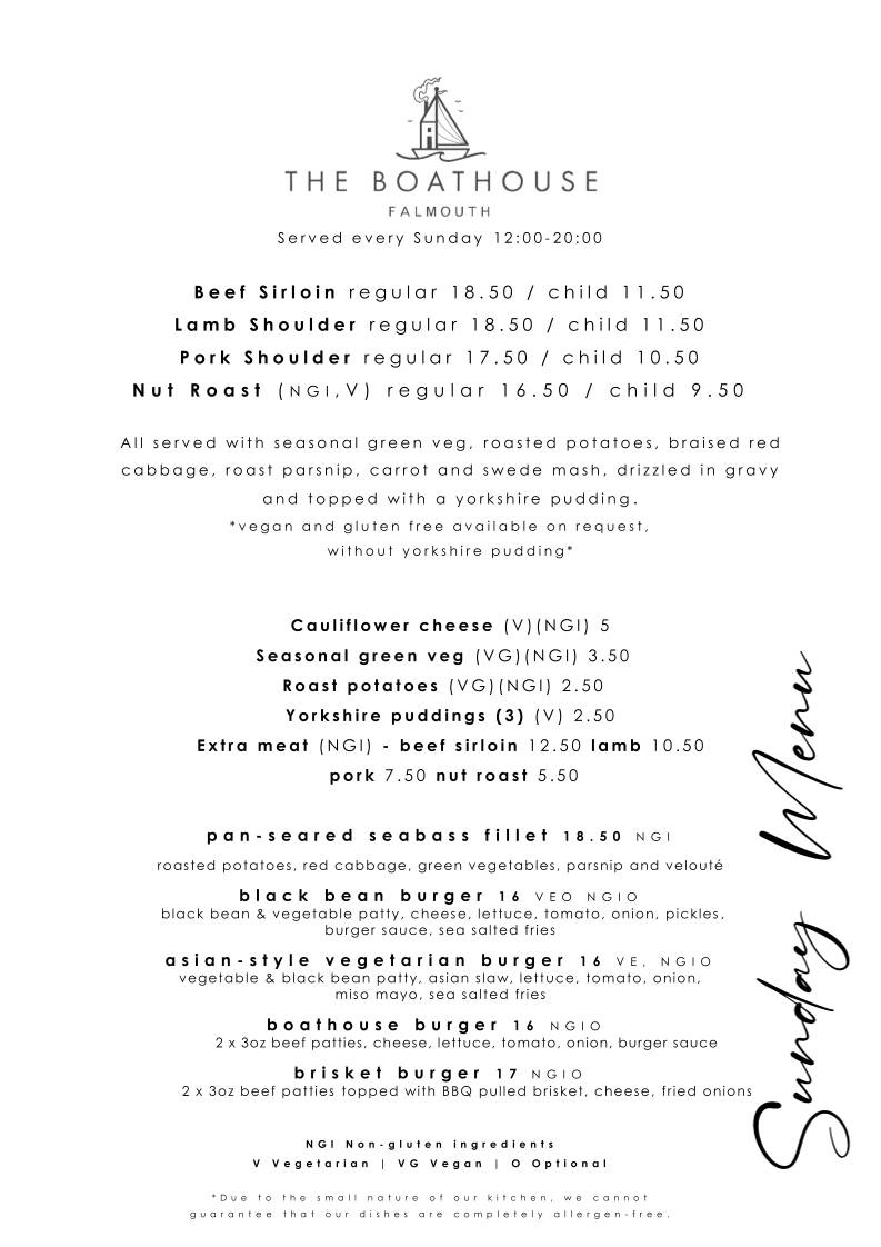 Menu at The Boathouse Pub & Restaurant, Falmouth