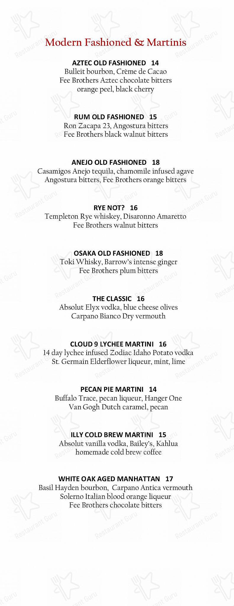 Menu at The Boheme pub & bar, Orlando, Grand Bohemian Hotel Orlando