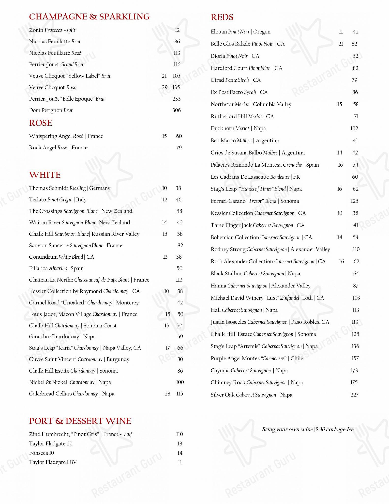 Menu at The Boheme pub & bar, Orlando, Grand Bohemian Hotel Orlando