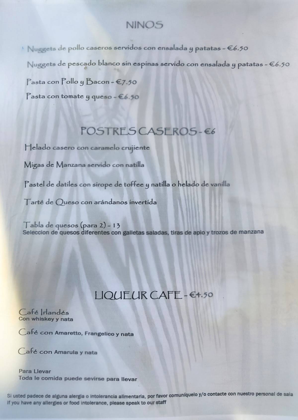 Menu at The Boma restaurant, Alhaurín el Grande, Av. de Mijas