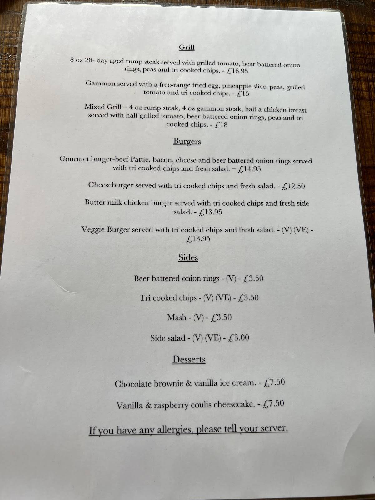 Menu at The Boot & Shoe, Elswick pub & bar, Elswick