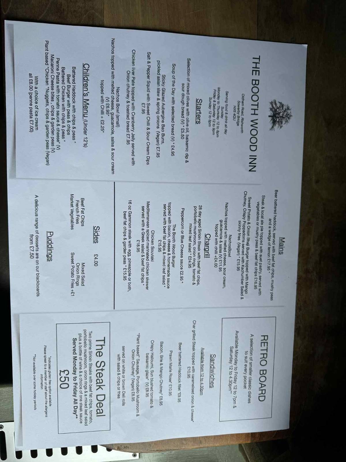 Menu at The Booth Wood Inn pub & bar, Halifax