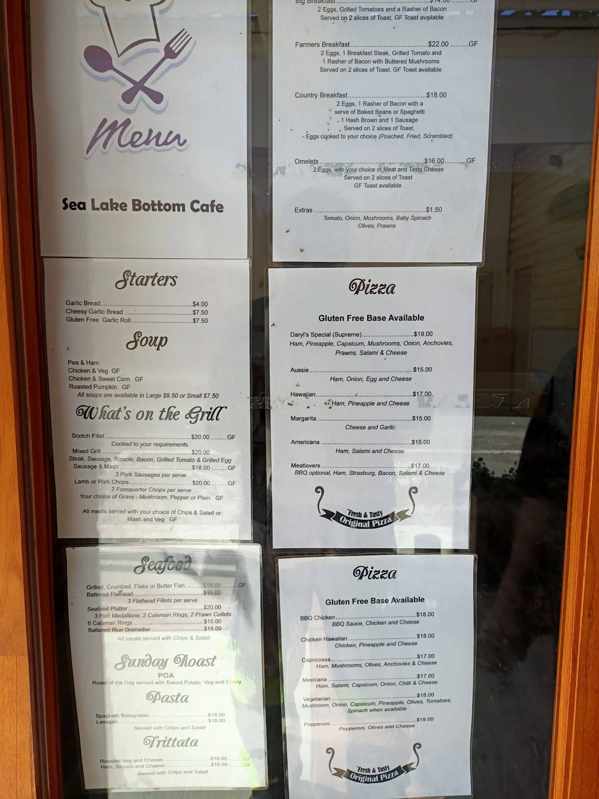 Menu at The Bottom Cafe, Sea Lake, 106 Best St