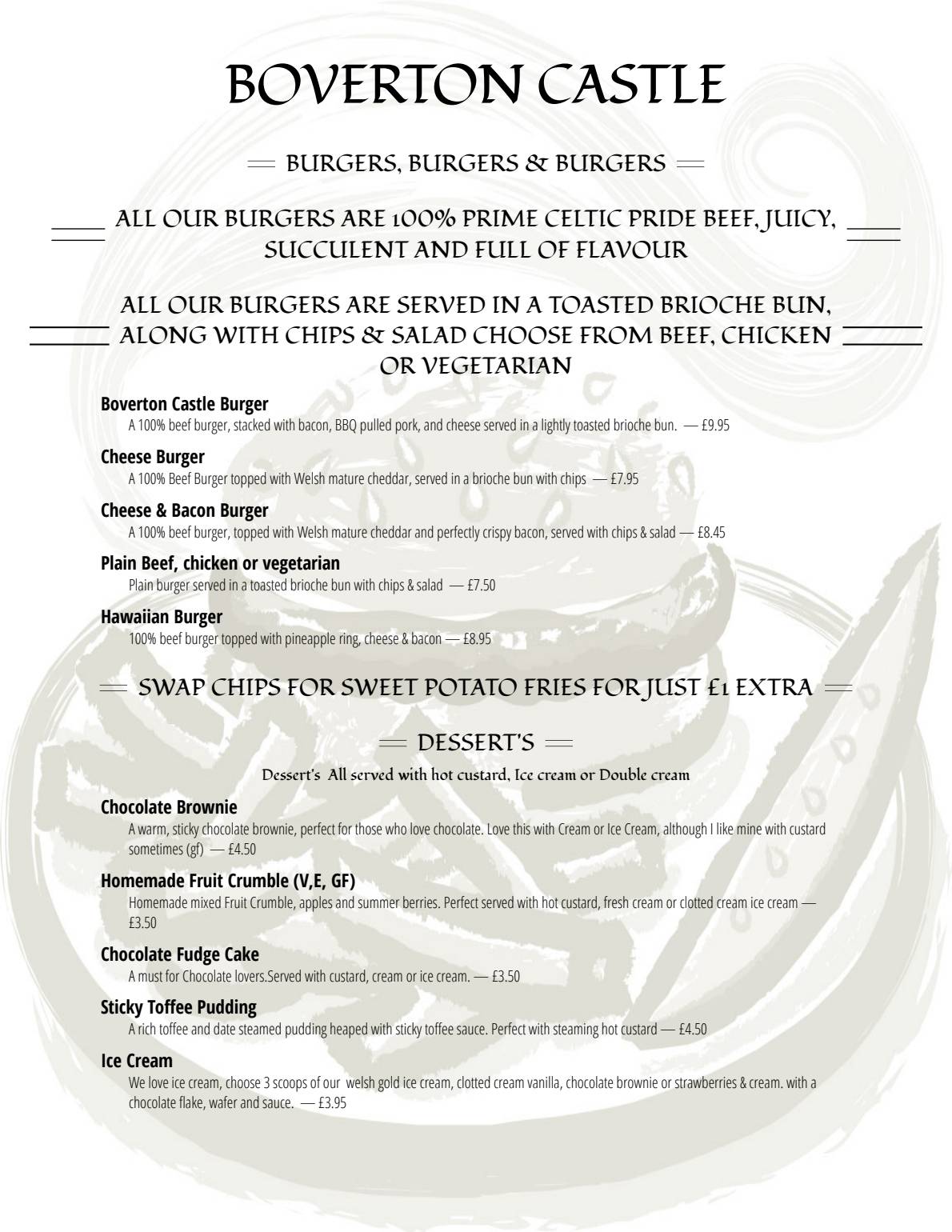 Menu at The Boverton Castle pub & bar, Llantwit Major