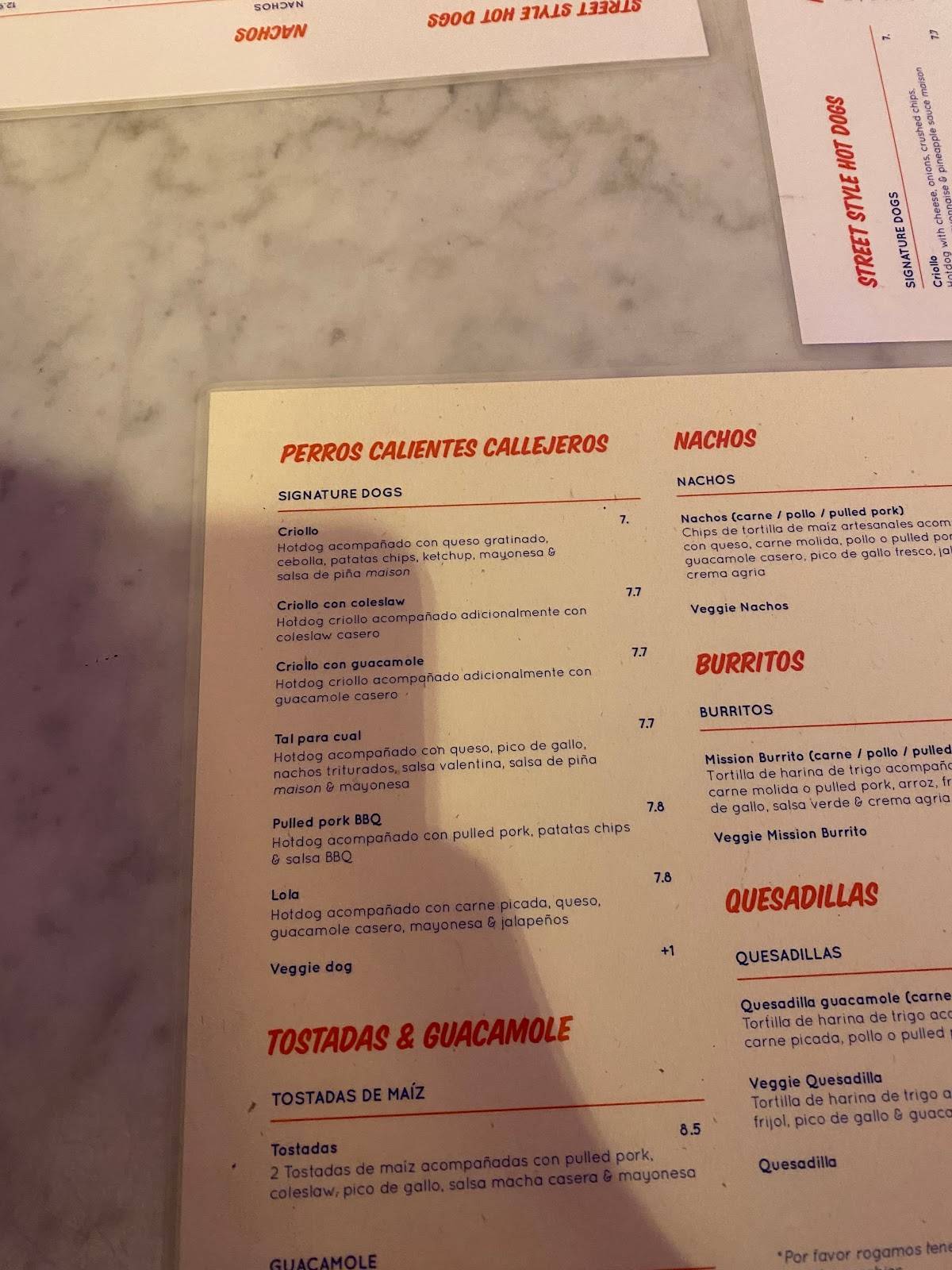 Menu at The Box restaurant, Barcelona, C/ d'en Gignàs