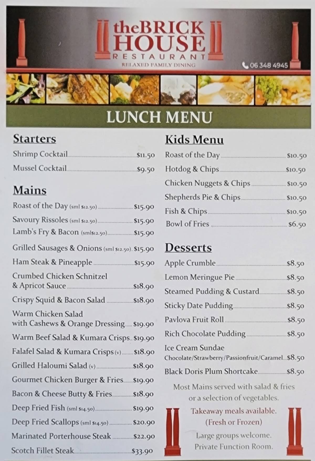 Menu at The Brick House Restaurant & Function Centre, Whanganui