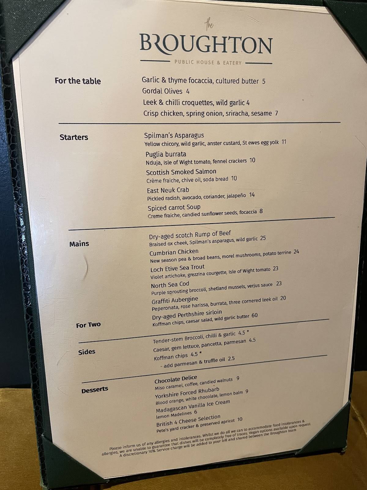 Menu at The Broughton pub & bar, Edinburgh