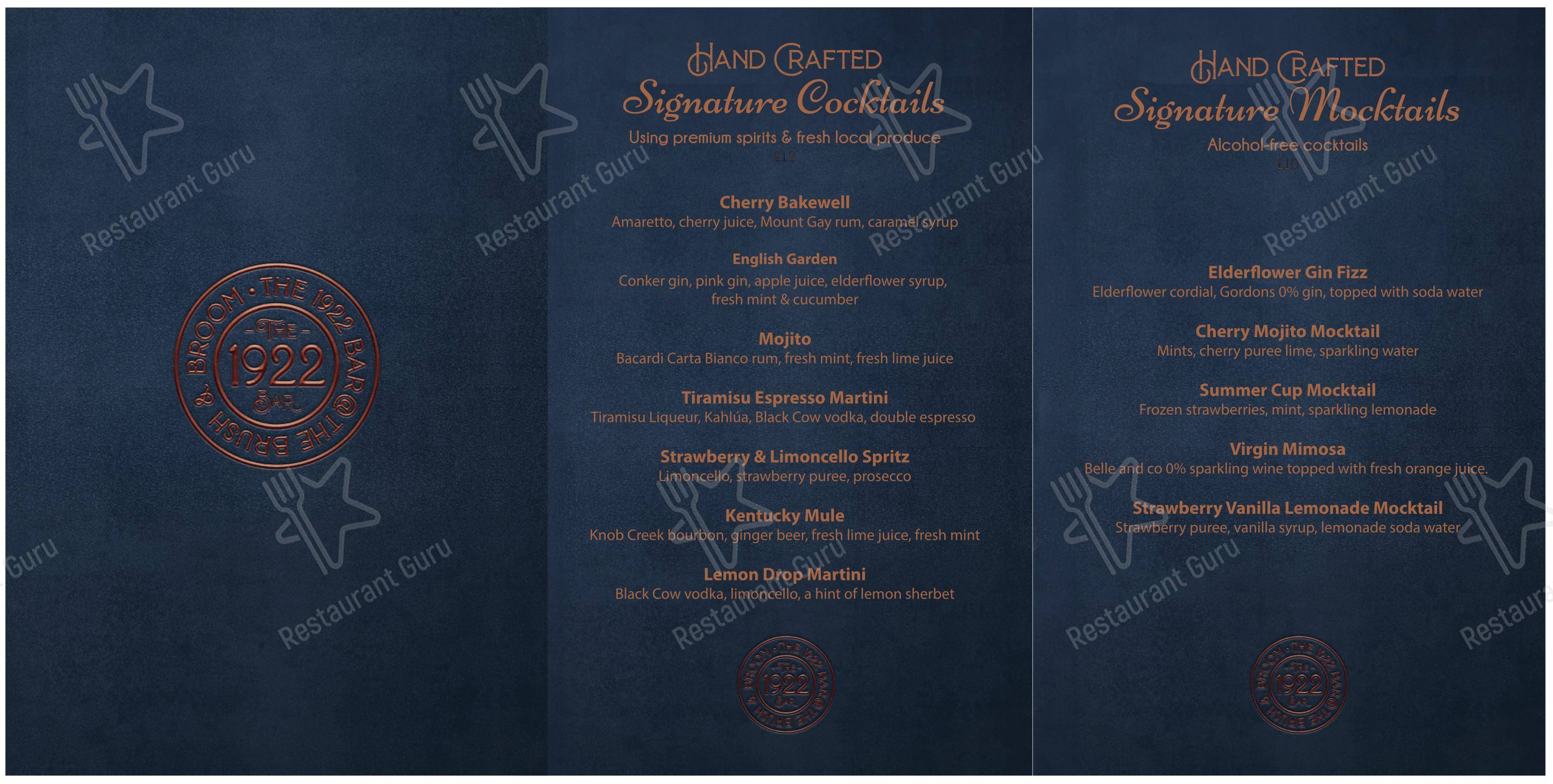 Menu at The Brush & Broom restaurant, Mere