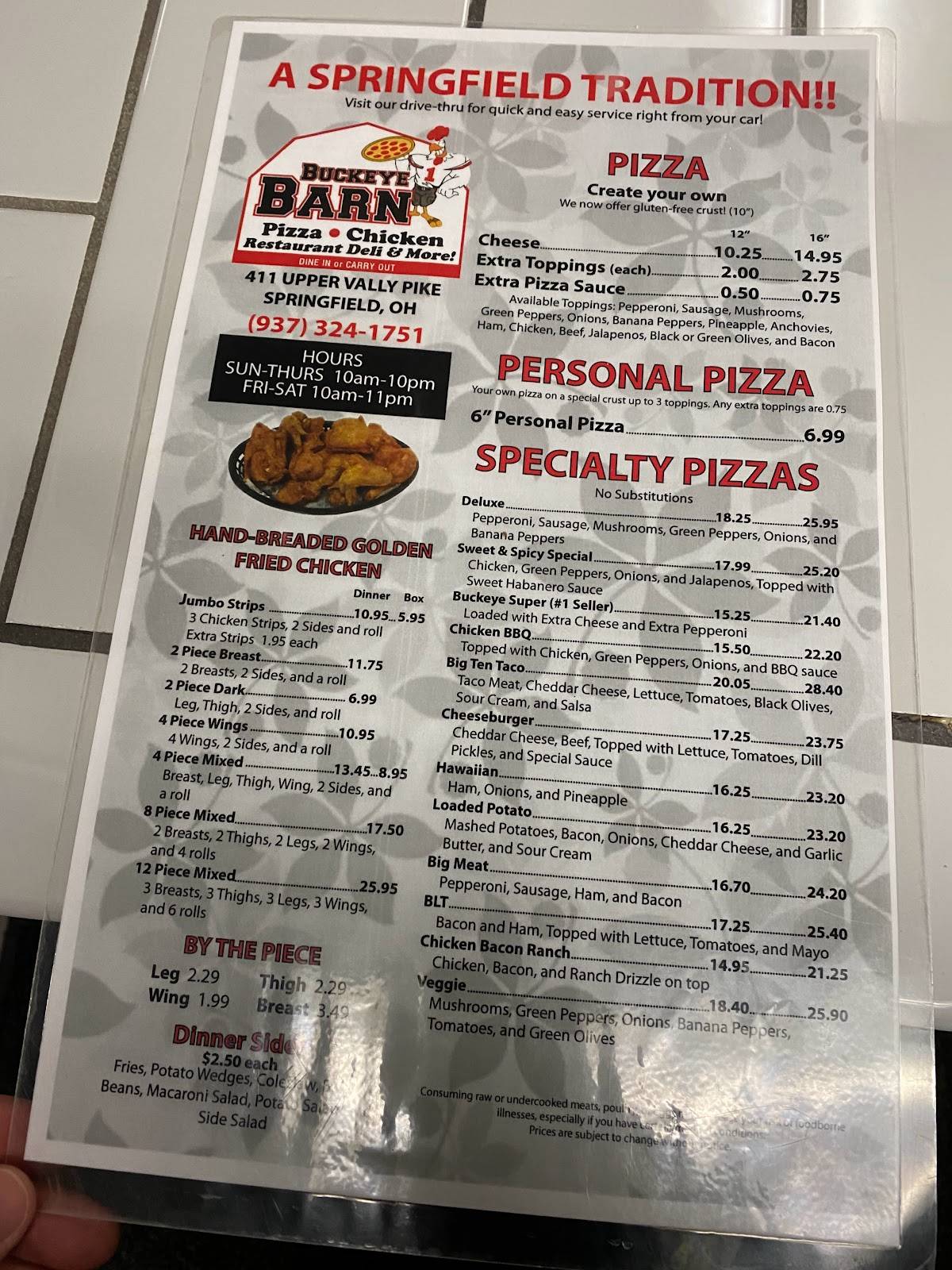 Menu at The Buckeye Barn, Springfield