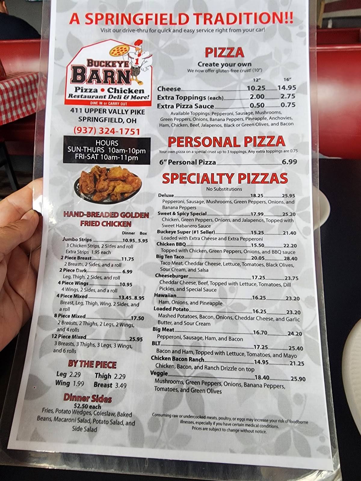 Menu at The Buckeye Barn, Springfield