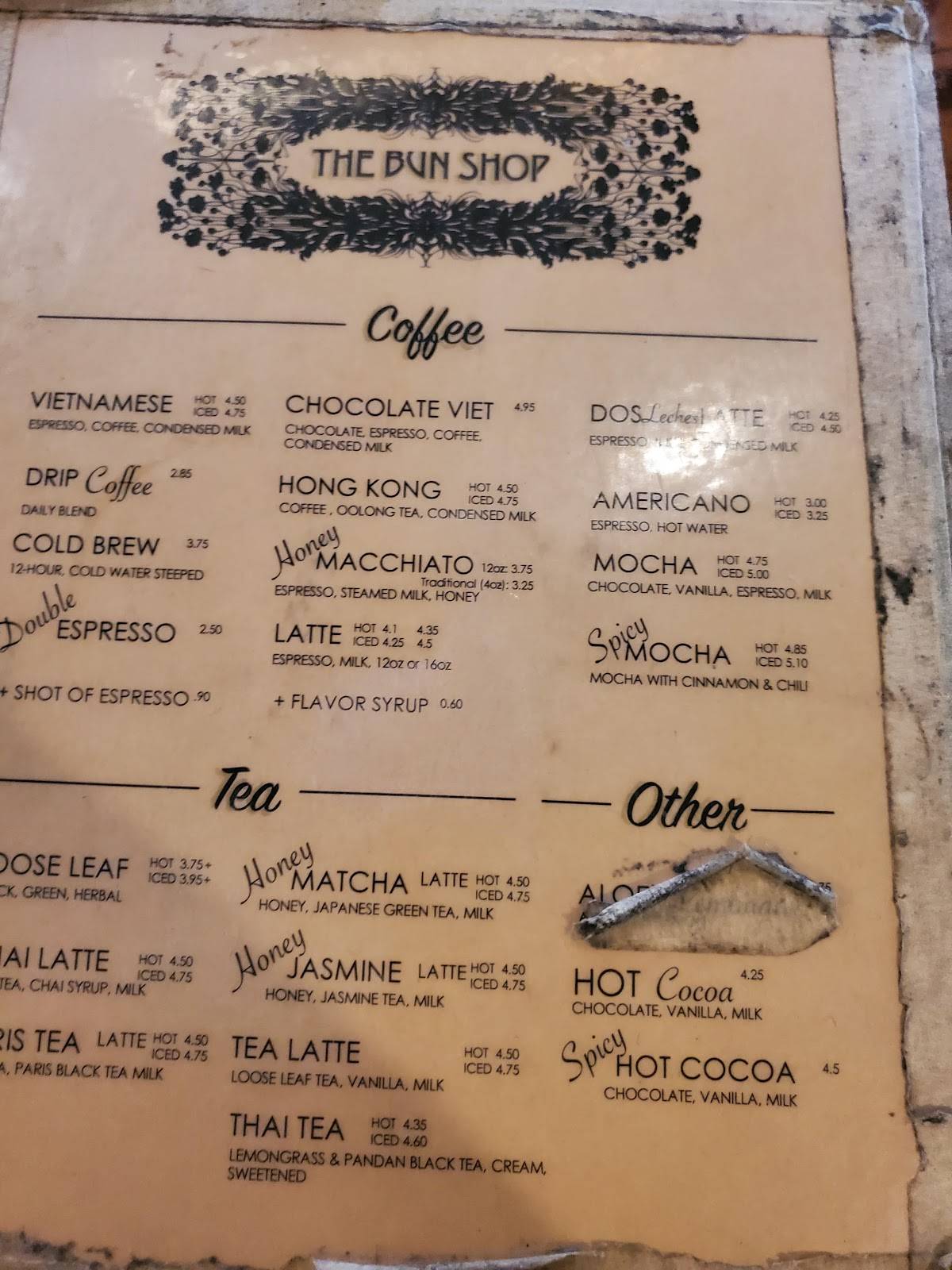 Menu at The Bun Shop desserts, Baltimore, 239 W Read St