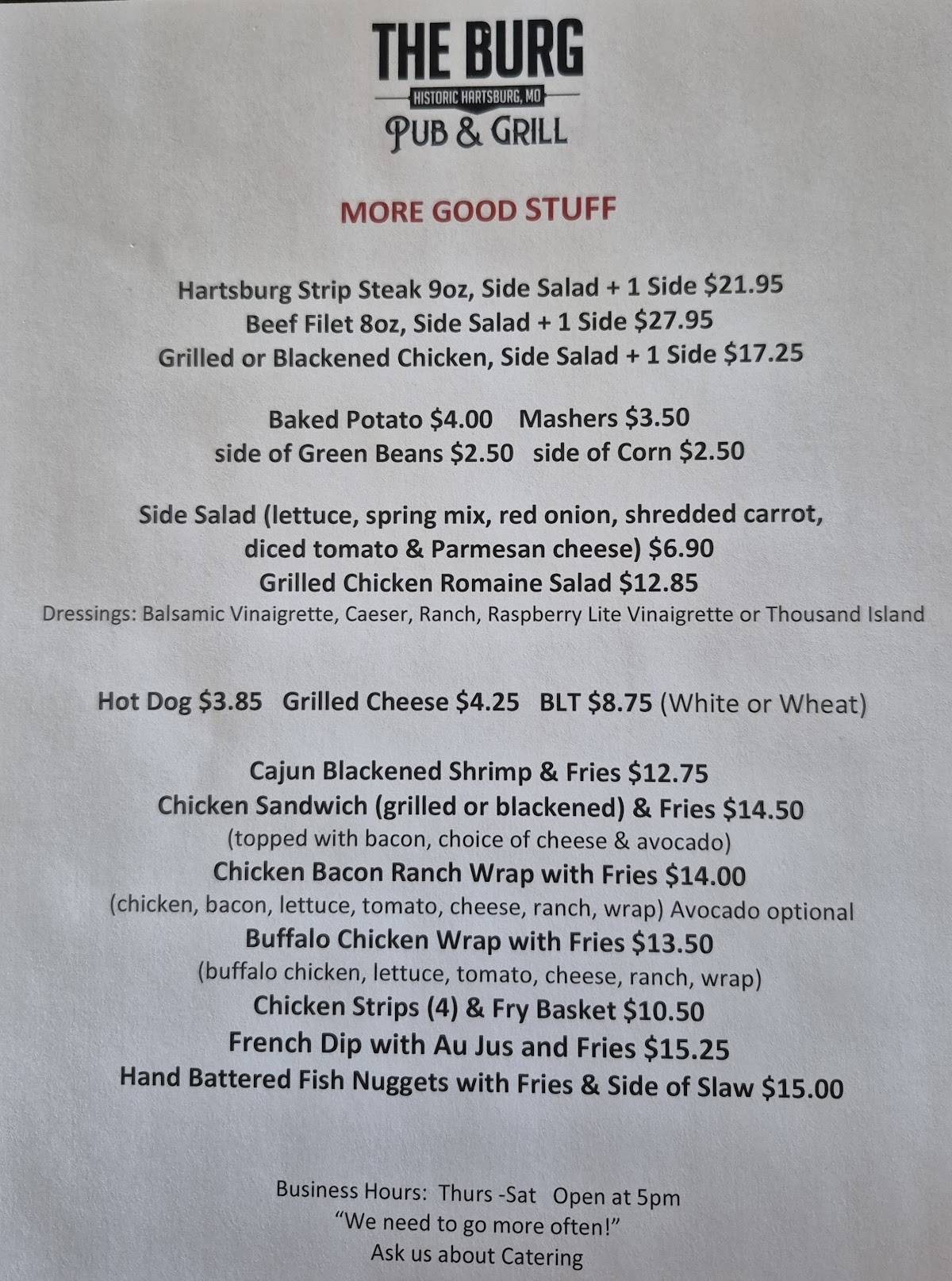 Carta del pub y bar The Burg, Hartsburg