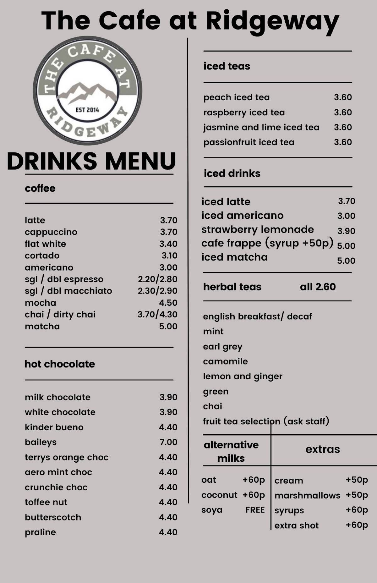 Menu at The Cafe At Ridgeway, Newport