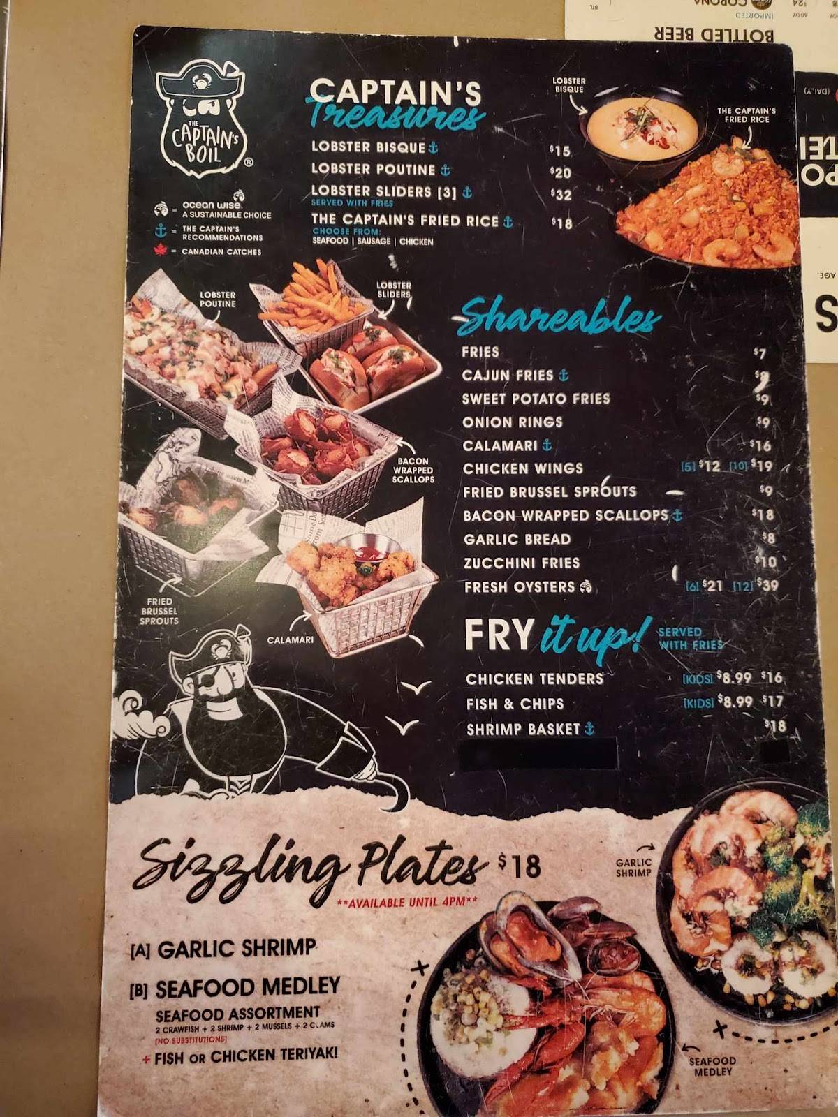 Menu at The Captain's Boil restaurant, Edmonton, 137 Ave NW
