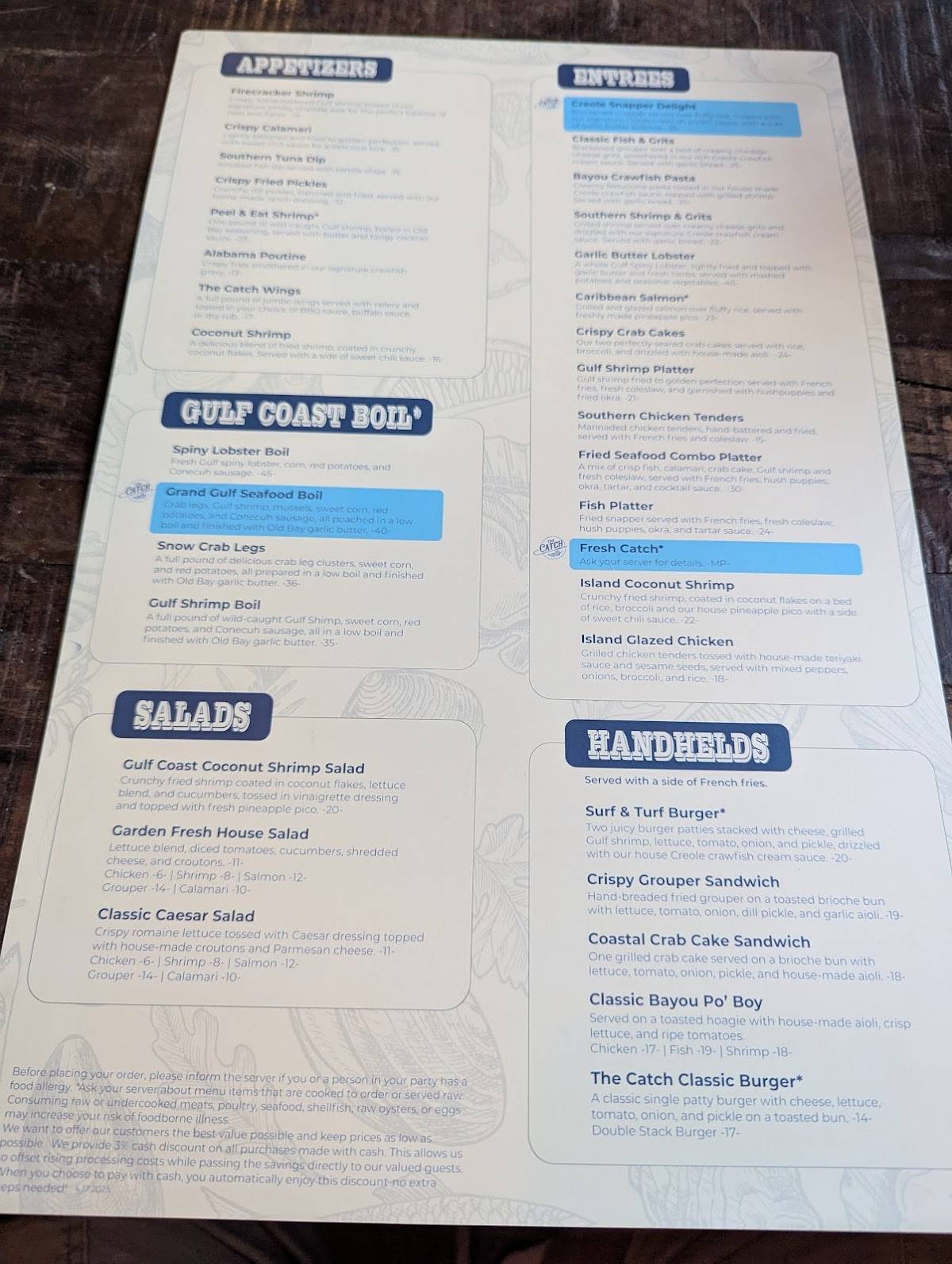 Menu at The Catch pub & bar, Gulf Shores