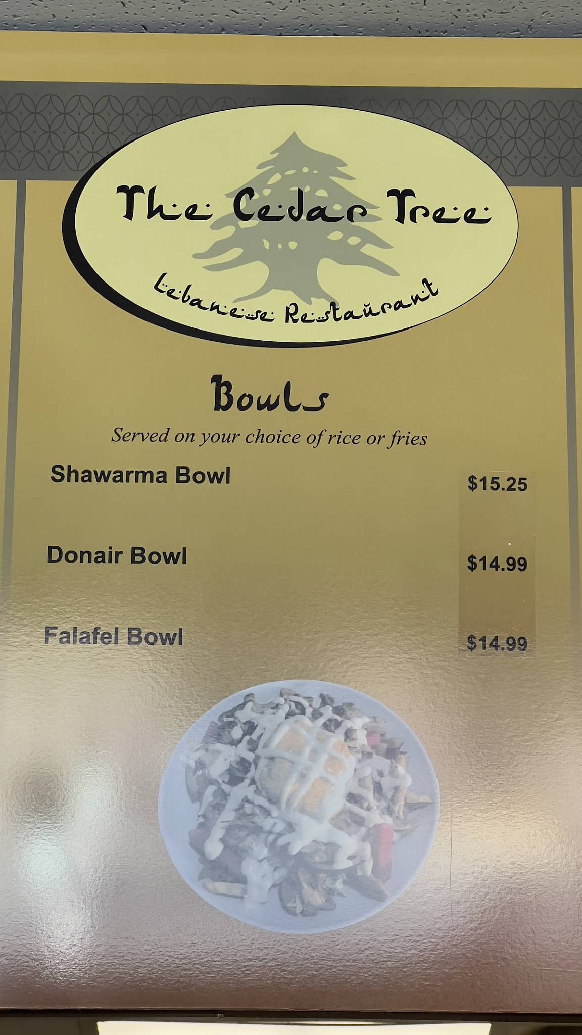 Menu at The Cedar Tree Lebanese Restaurant, North Bay