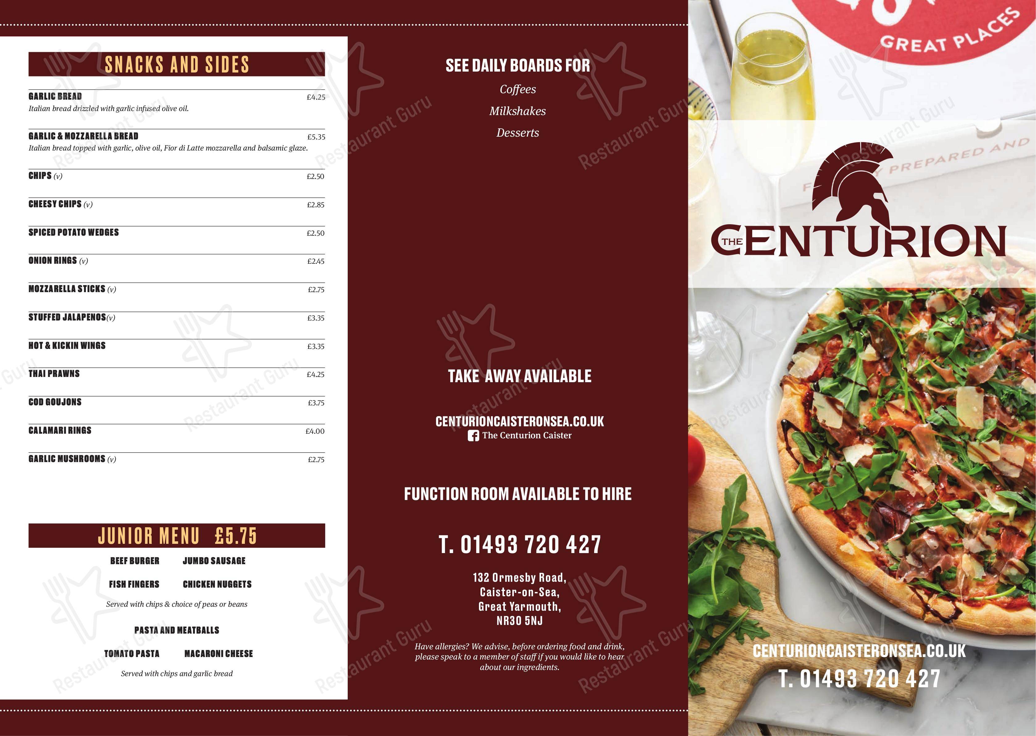 Menu at The Centurion pub & bar, Caister-on-Sea