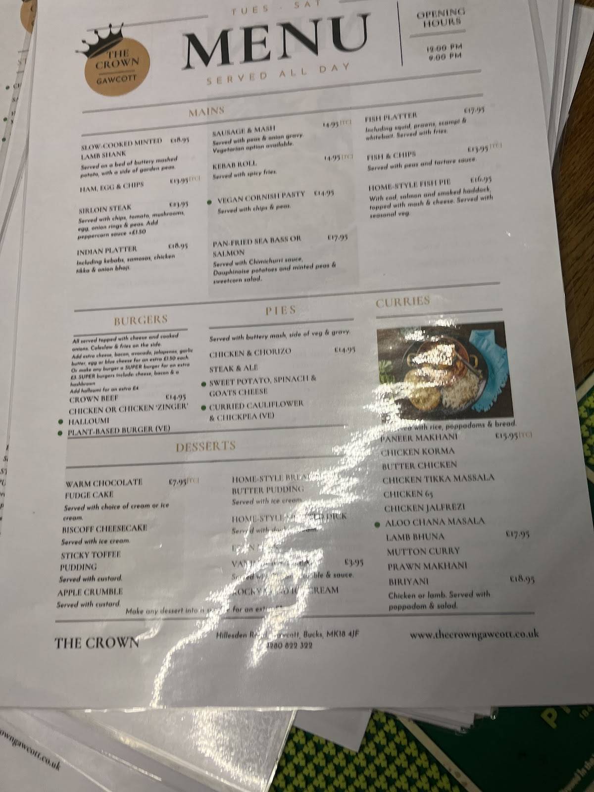 Menu at The Chandos Arms pub & bar, Brill