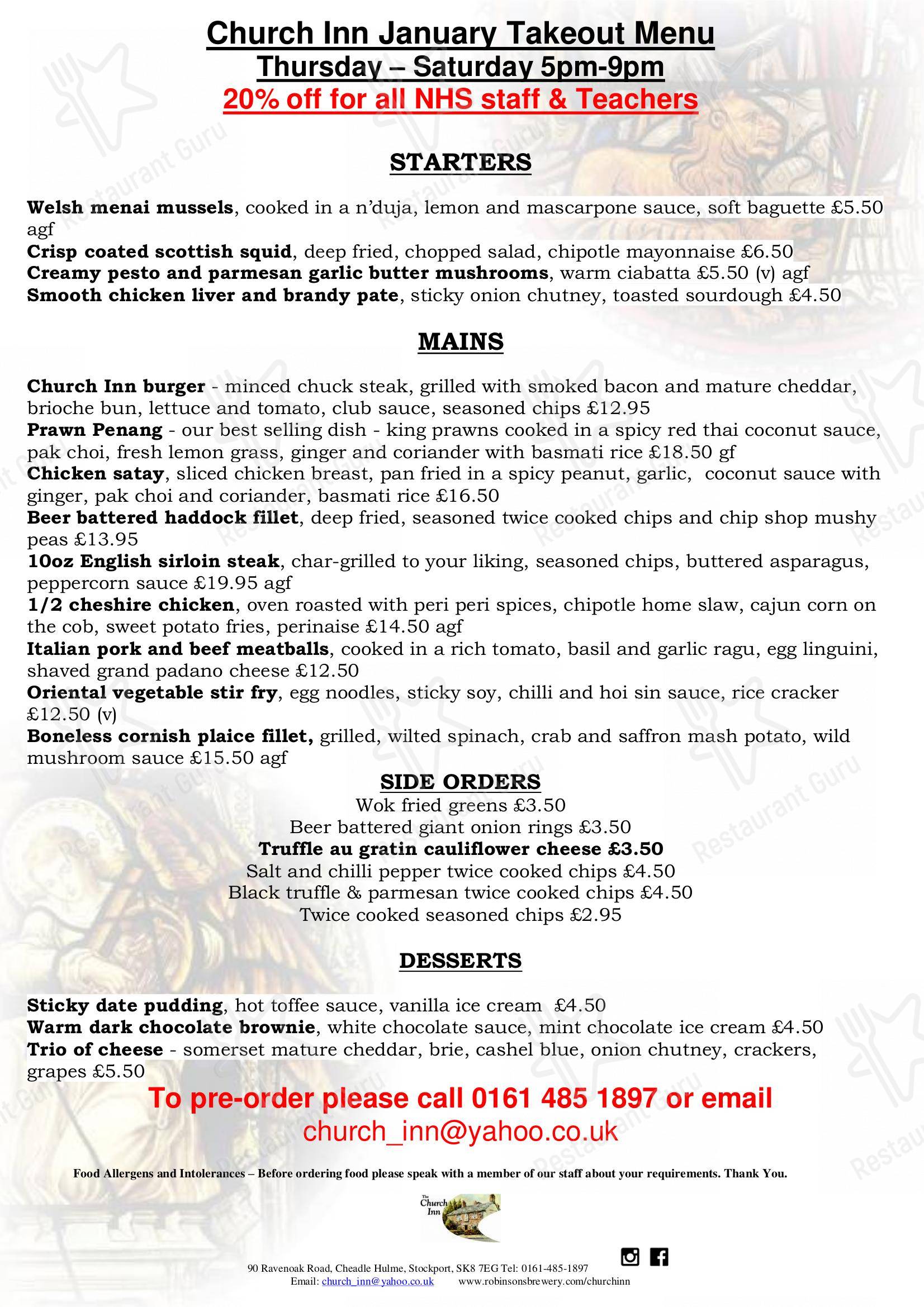 Menu at The Church Inn pub & bar, Cheadle, 90 Ravenoak Rd