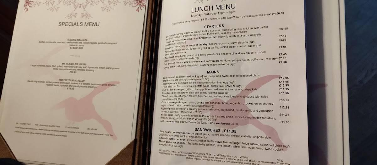 Menu at The Church Inn pub & bar, Cheadle, 90 Ravenoak Rd