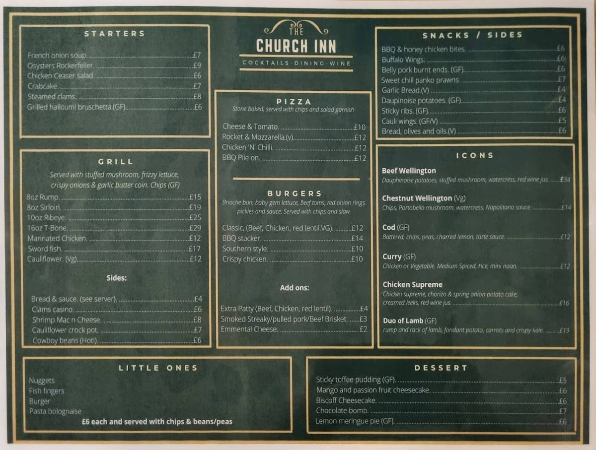 Menu at The Church Inn pub & bar, Blackwood, Bedwellty Rd