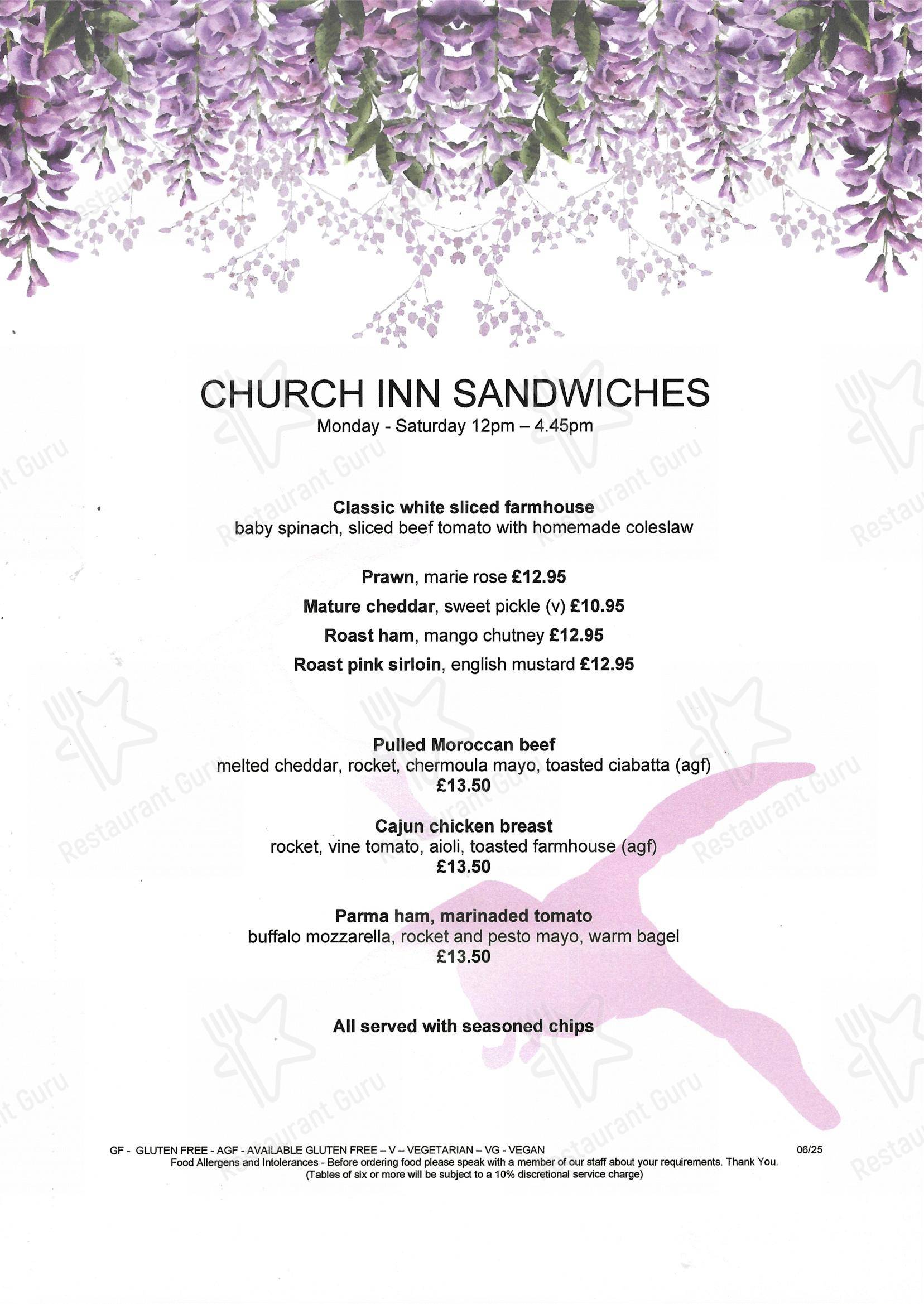 Menu at The Church Inn pub & bar, Cheadle, 90 Ravenoak Rd