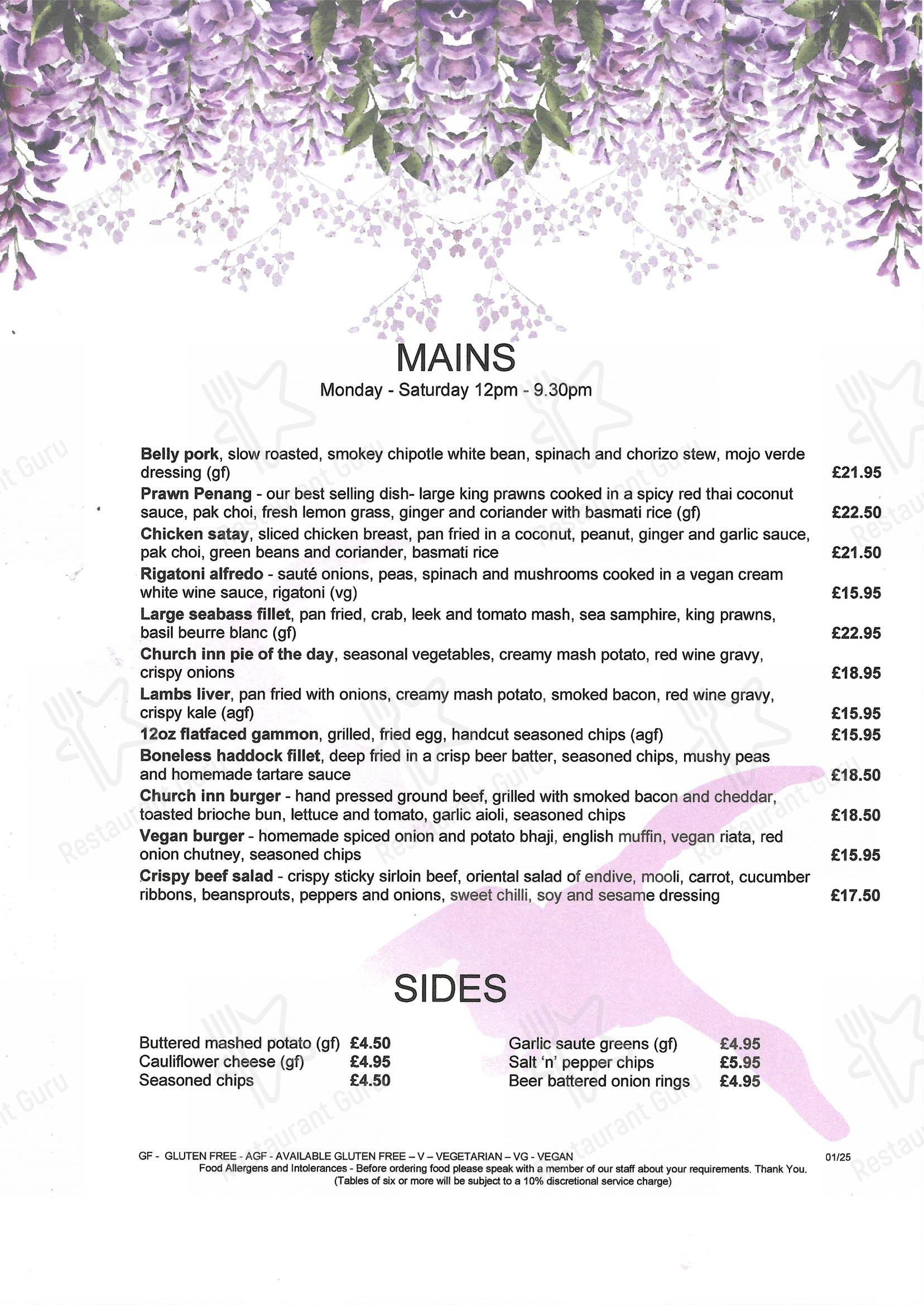 Menu at The Church Inn pub & bar, Cheadle, 90 Ravenoak Rd
