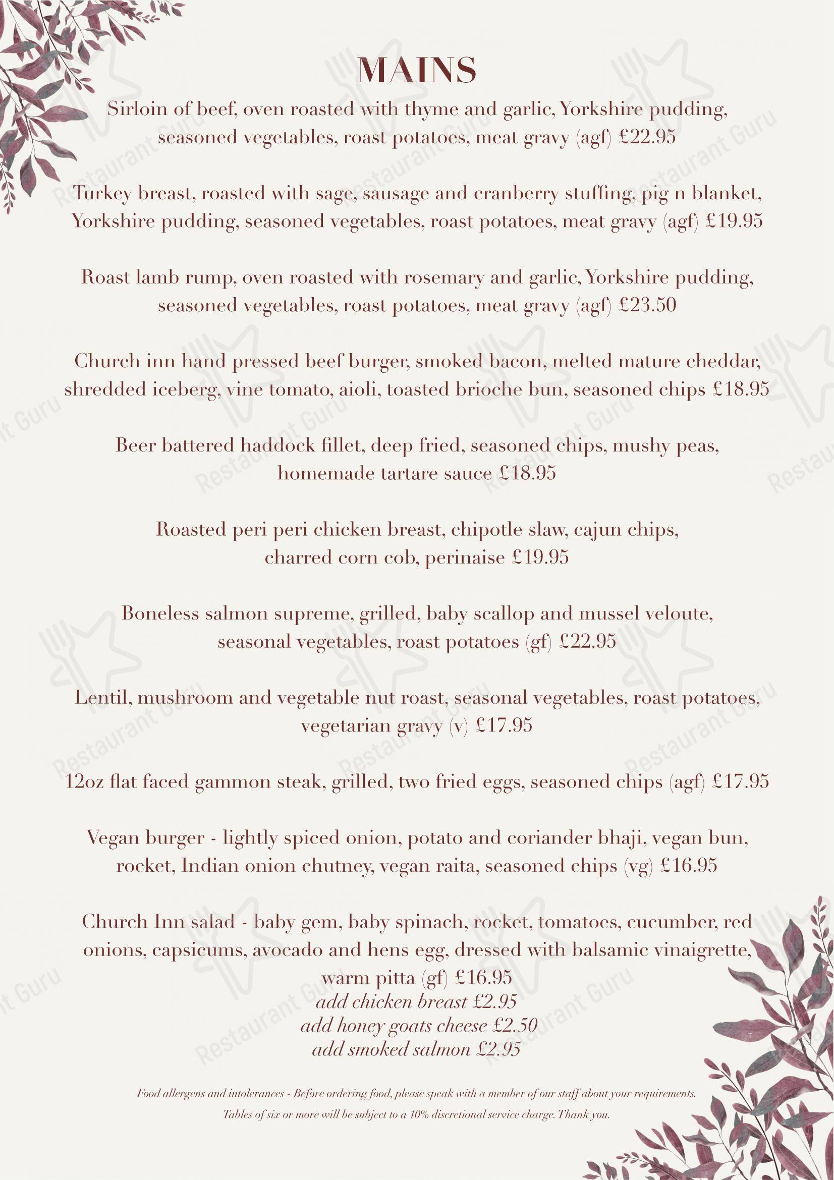 Menu at The Church Inn pub & bar, Cheadle, 90 Ravenoak Rd