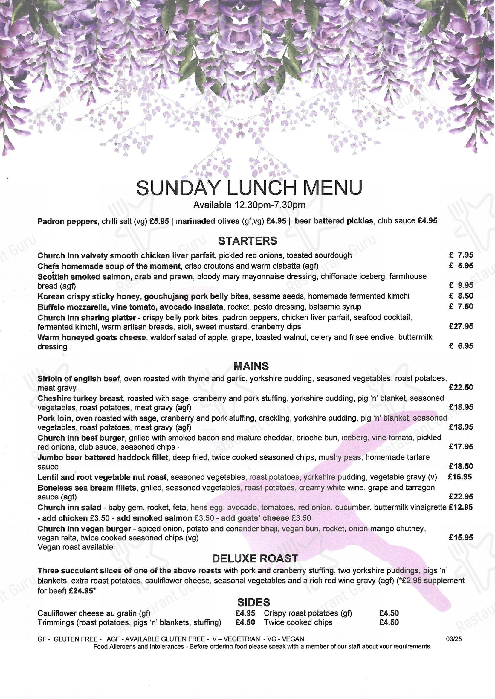 Menu at The Church Inn pub & bar, Cheadle, 90 Ravenoak Rd