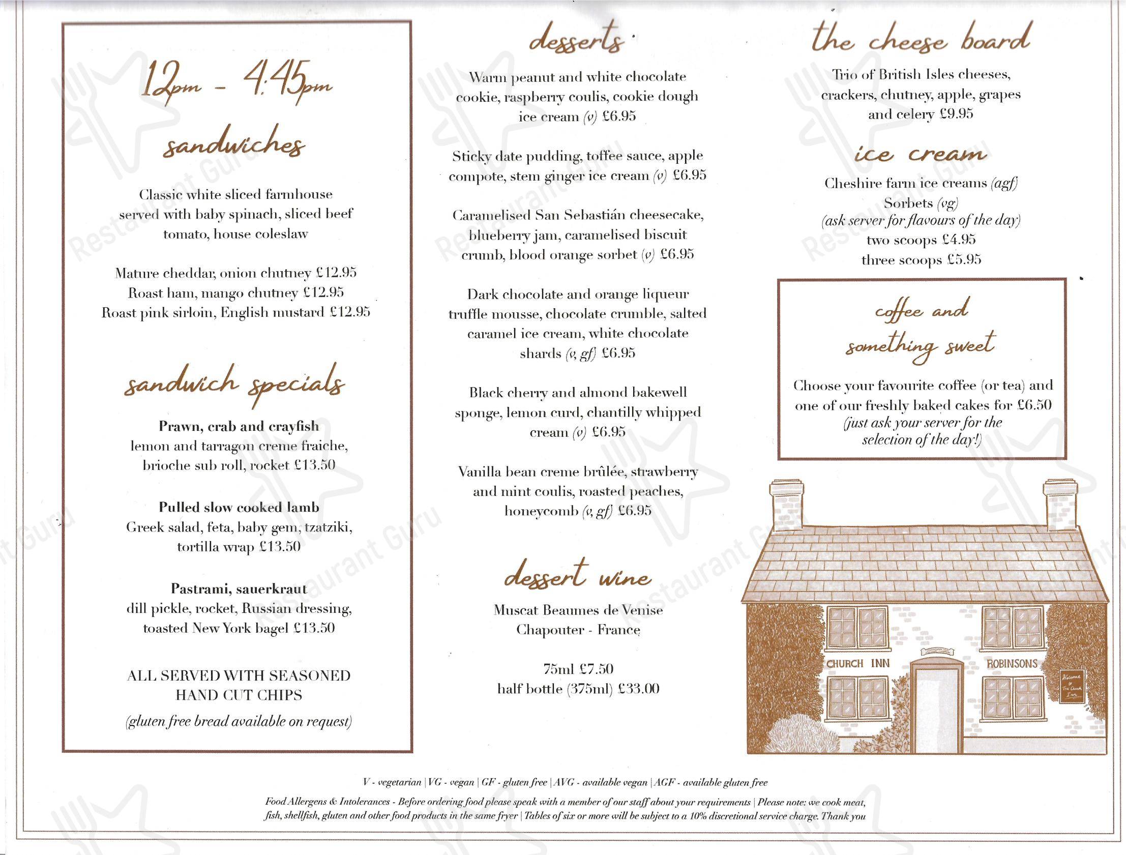 Menu at The Church Inn pub & bar, Cheadle, 90 Ravenoak Rd