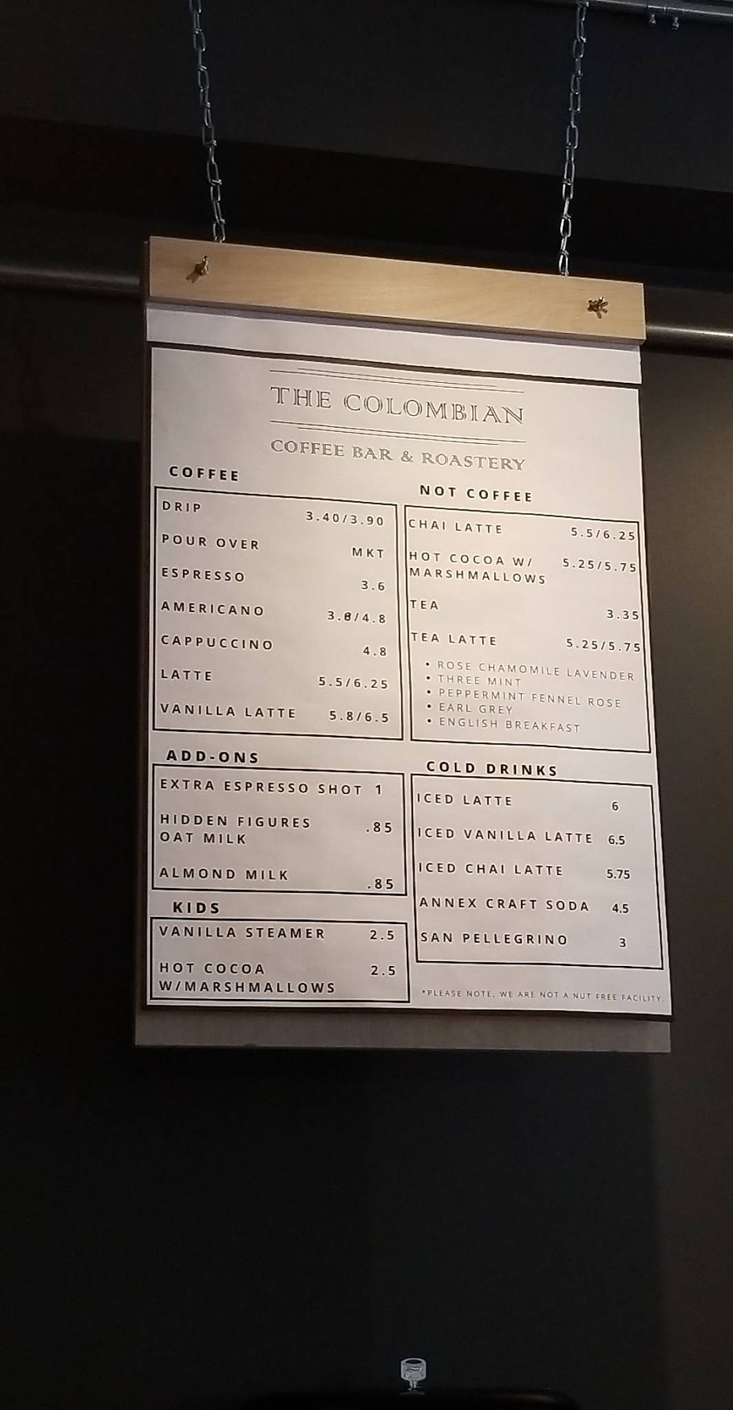 Menu au The Colombian Coffee Bar & Roastery, Edmonton