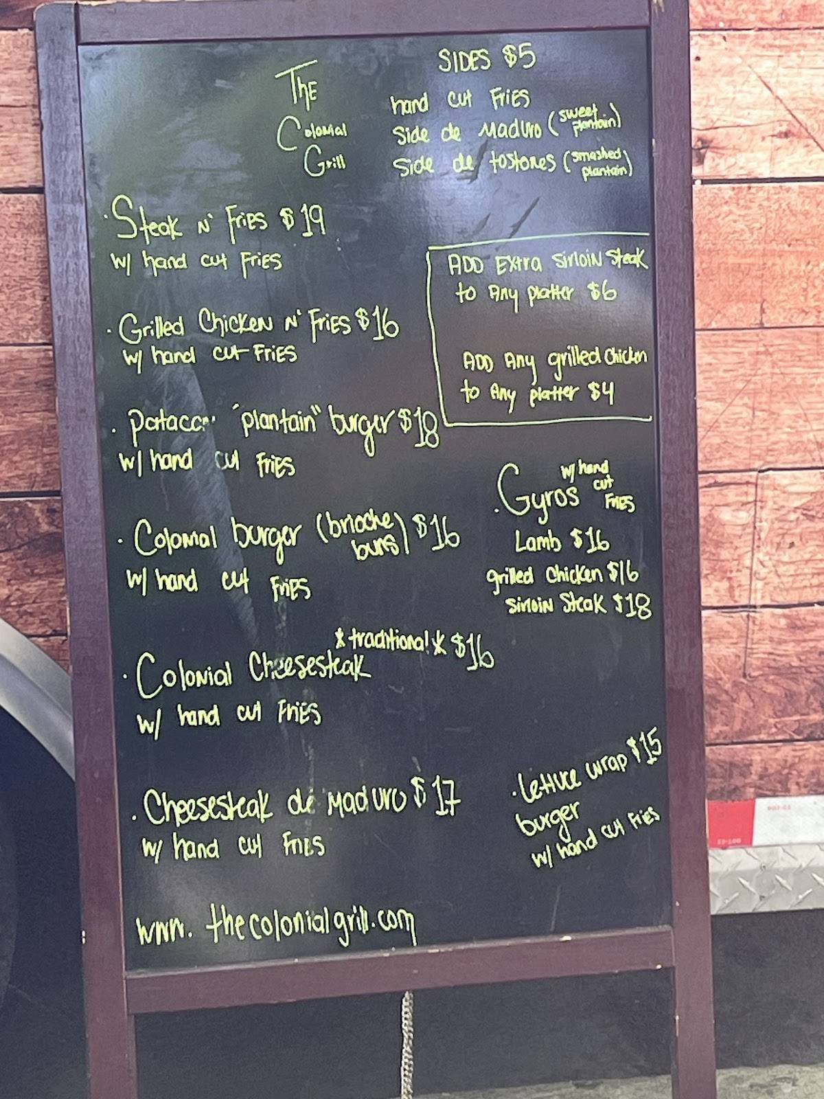 Menu at The Colonial Grill restaurant, Morristown, 3 W Park Pl