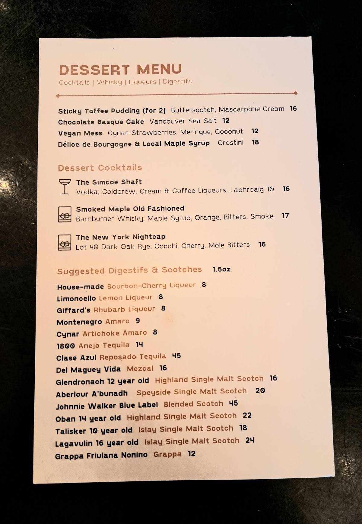 Menu at The Common Stove steakhouse, Orillia