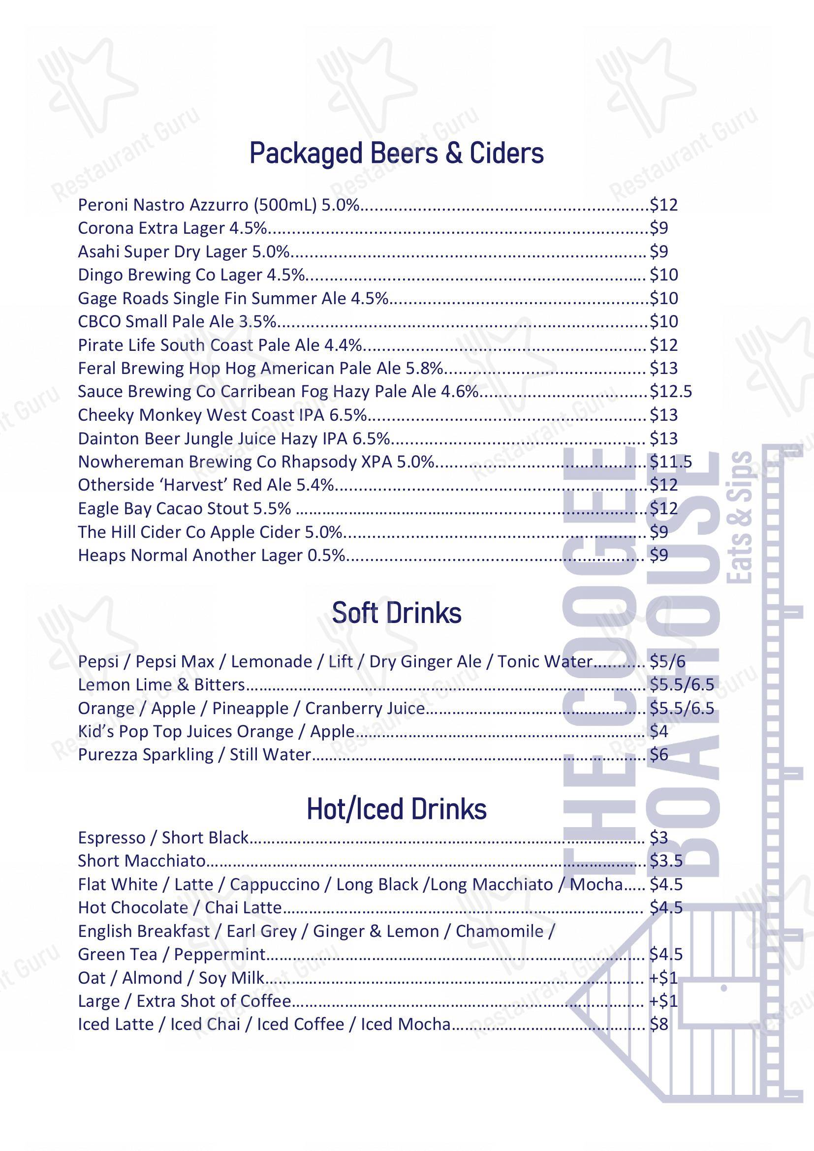 Menu at The Coogee Boathouse Eats & Sips pub & bar, North Coogee