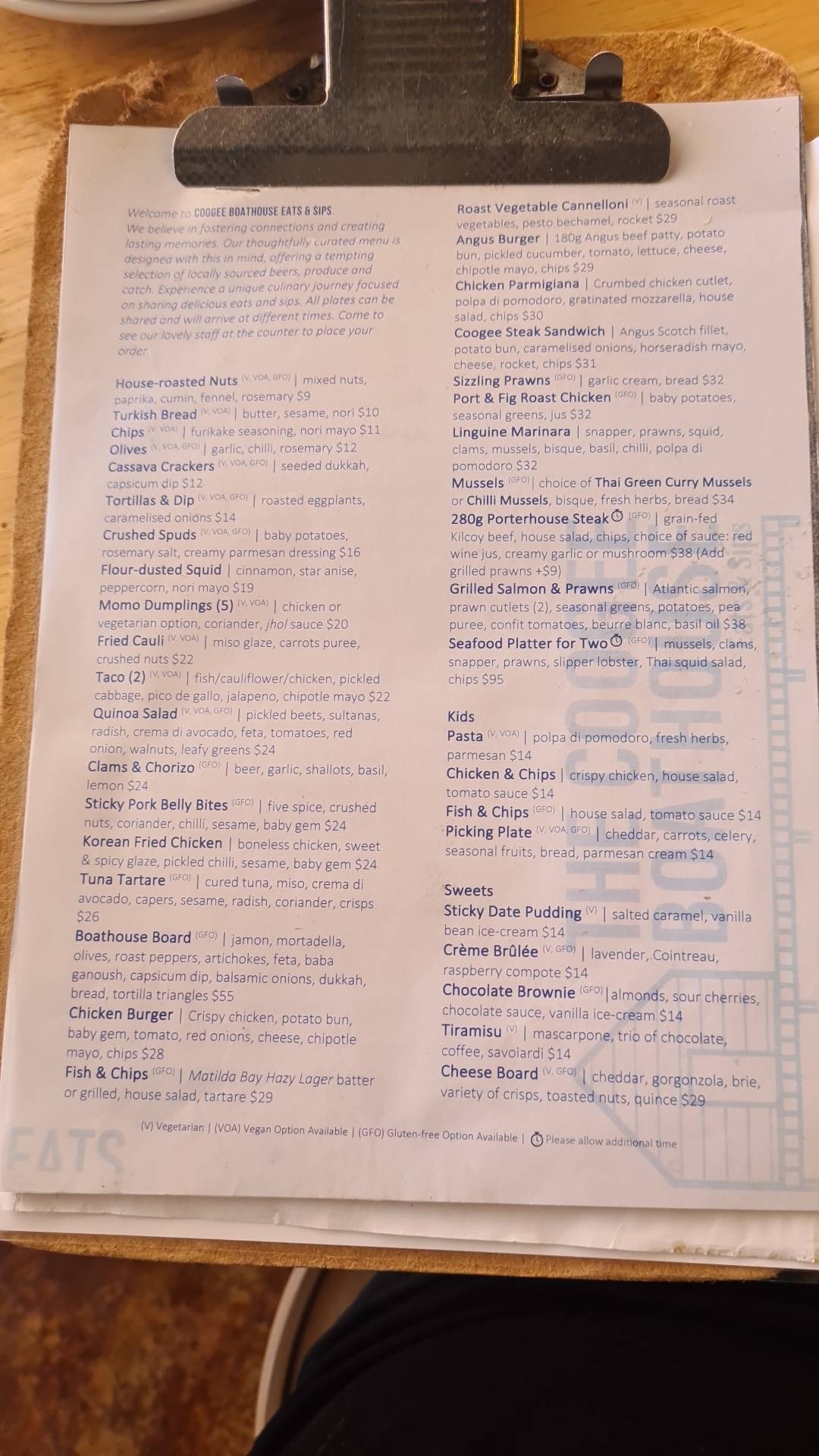 Menu at The Coogee Boathouse Eats & Sips pub & bar, North Coogee