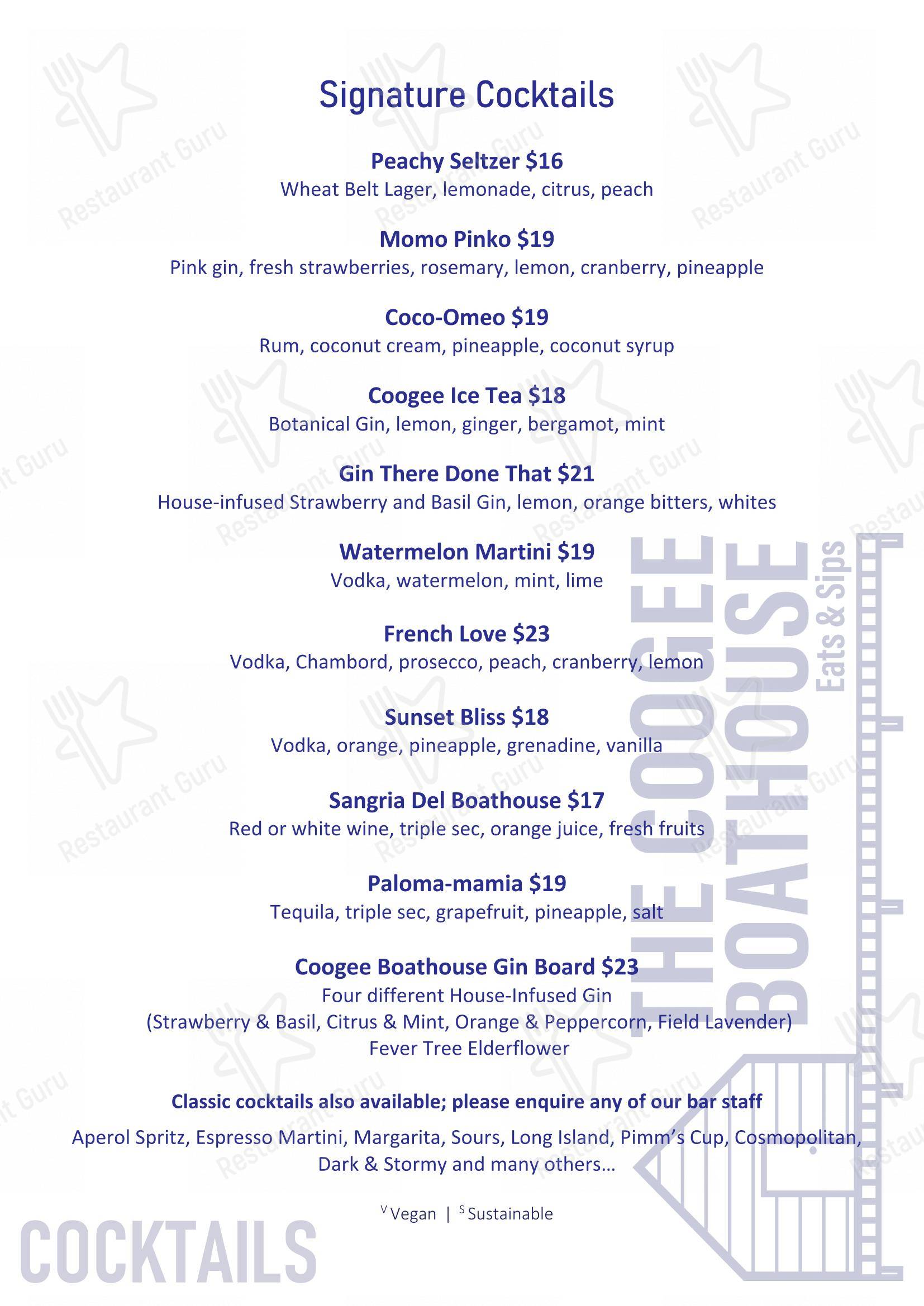 Menu at The Coogee Boathouse Eats & Sips pub & bar, North Coogee